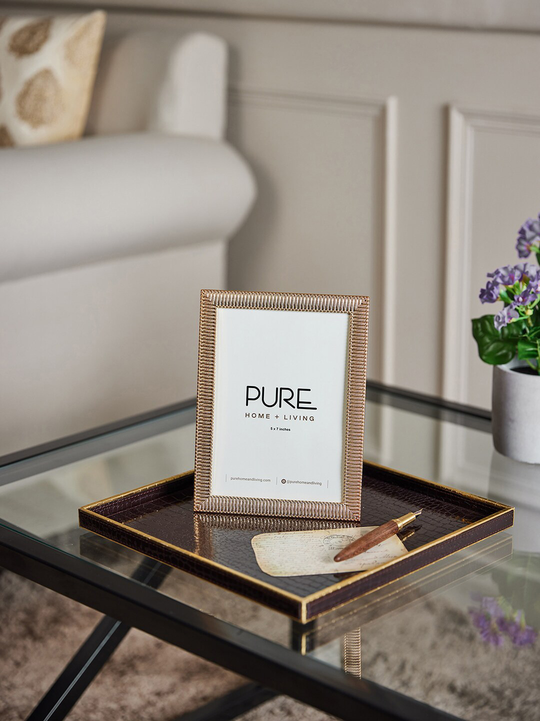 Buy Pure Home And Living Gold Plated Ribbed Pattern Metal Photo Frame ...