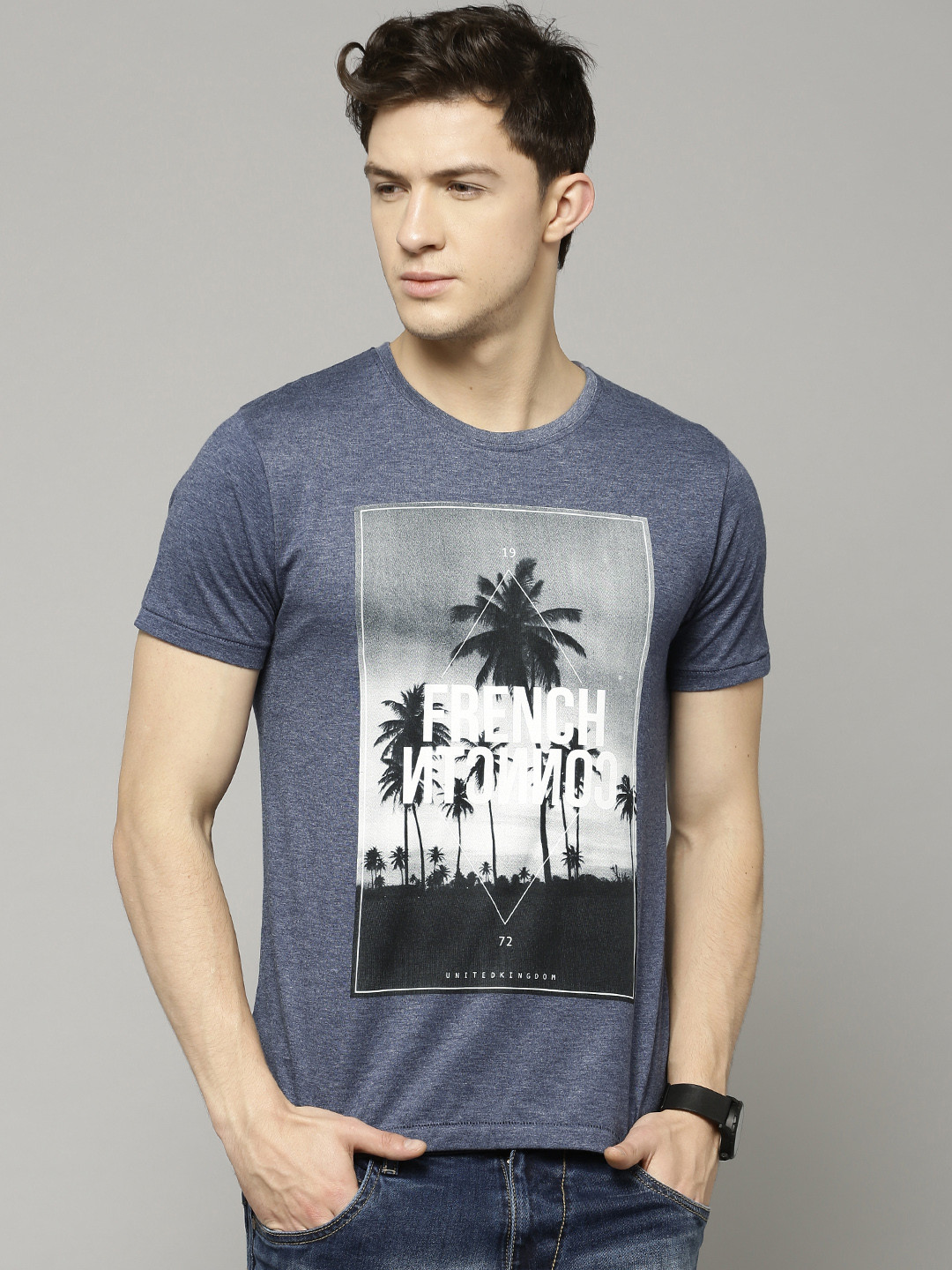Buy French Connection Men Blue Printed Round Neck T Shirt - Tshirts for ...