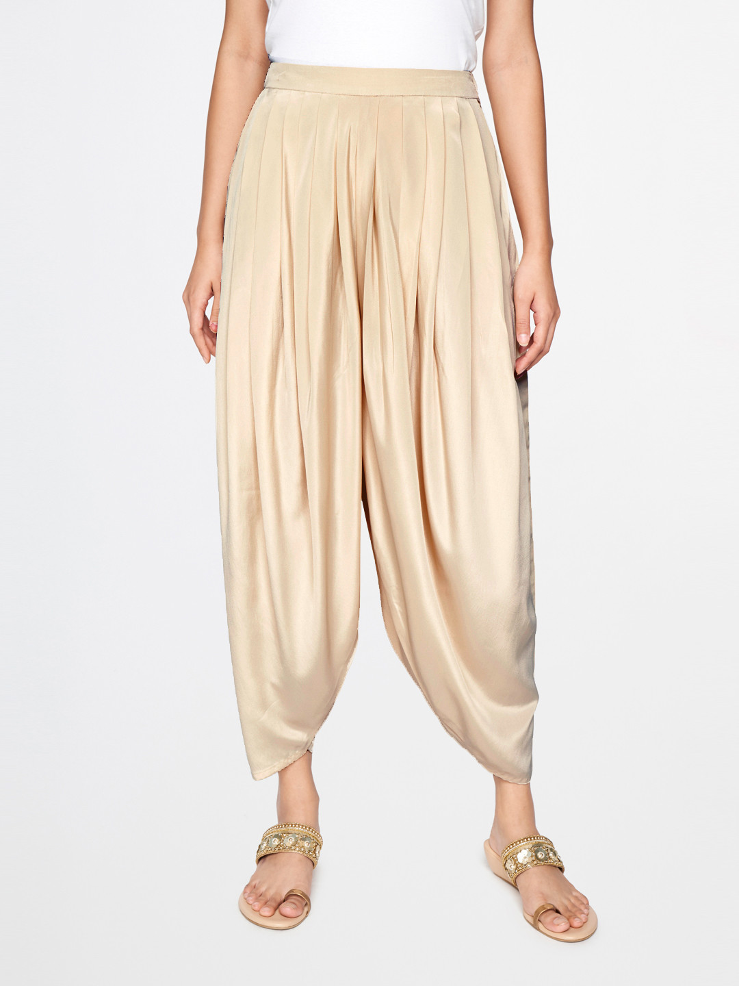 Buy Global Desi Women Beige Pleated Dhoti Pants - Trousers for Women ...
