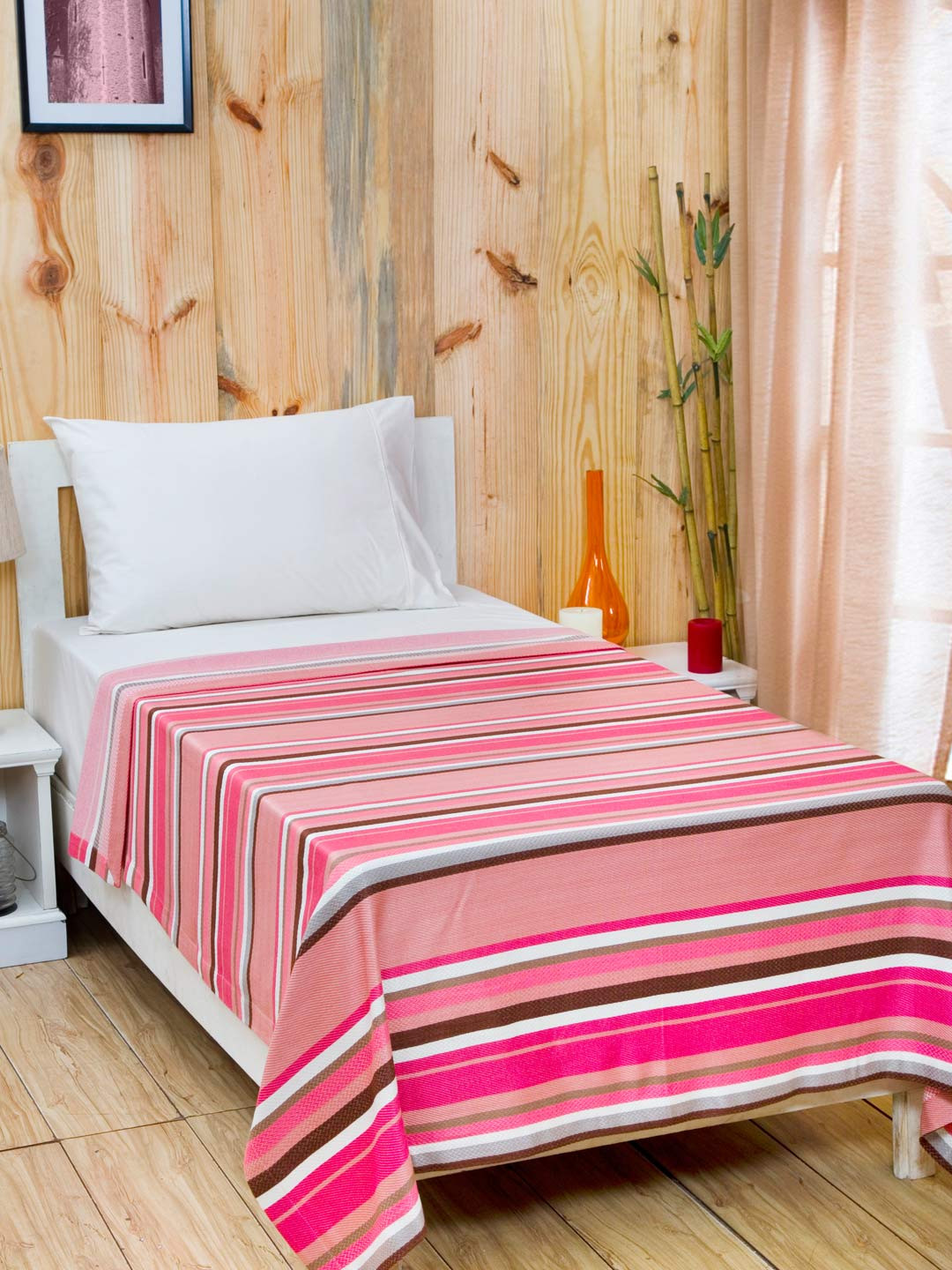 Buy MASPAR Pink Cotton Viscose Striped Single Bed Cover Bed Covers buy-maspar-pink-cotton-viscose-striped-single-bed-cover-bed-covers