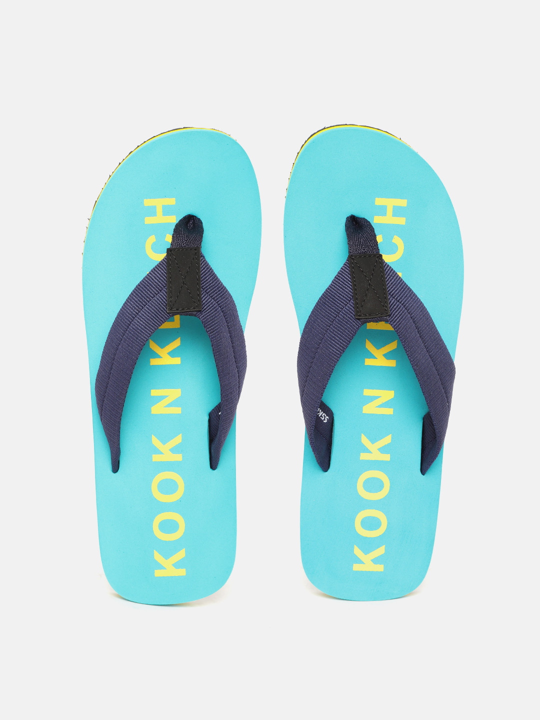 Buy Kook N Keech Men Blue & Yellow Brand Logo Print Thong Flip Flops ...