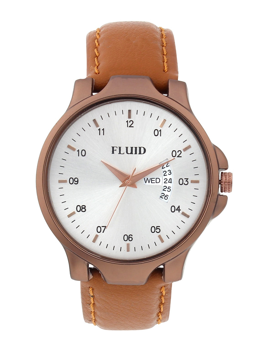 Buy FLUID Men Silver Toned Dial & Brown Leather Straps Analogue Watch ...