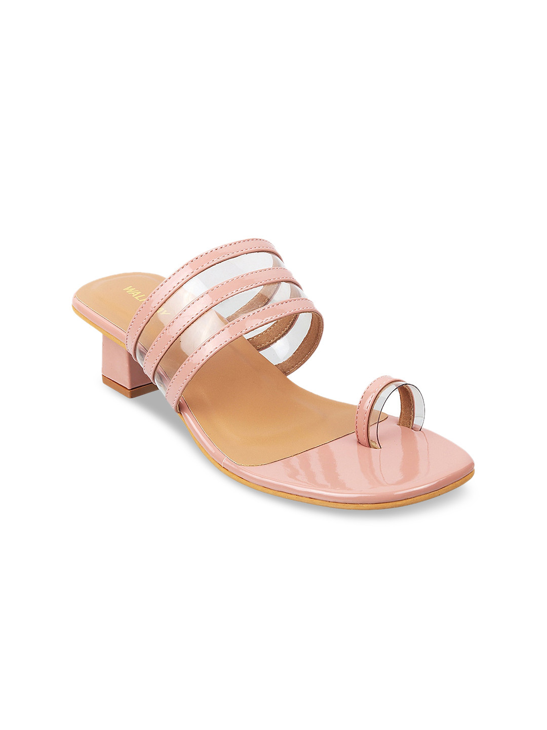 Buy WALKWAY By Metro Peach Coloured Striped Block Sandals - Heels for ...