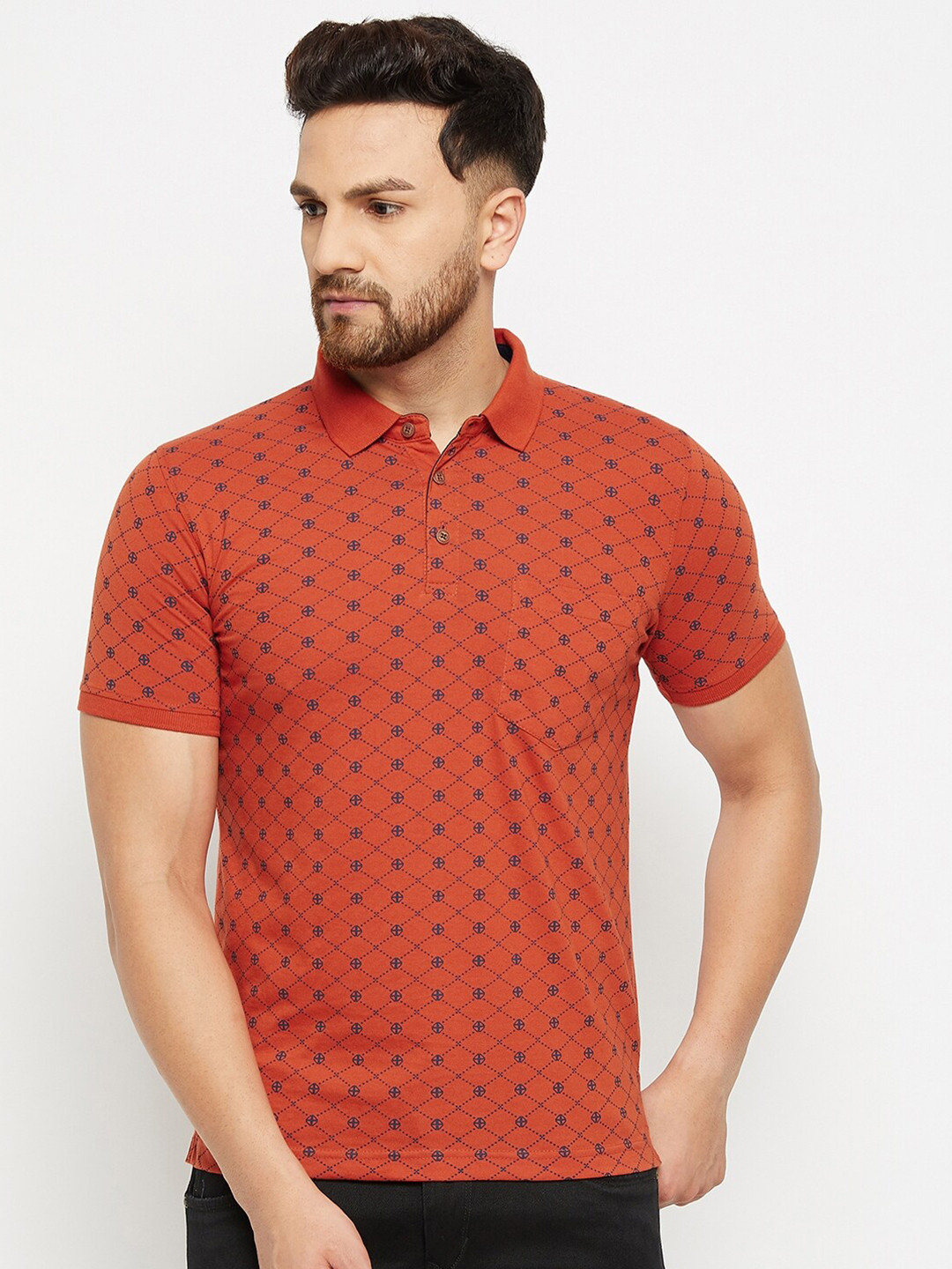 Buy Adobe Men Rust Striped Polo Collar Pockets T Shirt - Tshirts for ...