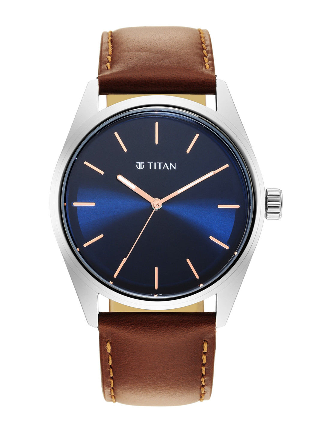 Buy Titan Men Blue Brass Dial & Brown Leather Straps Analogue Watch ...