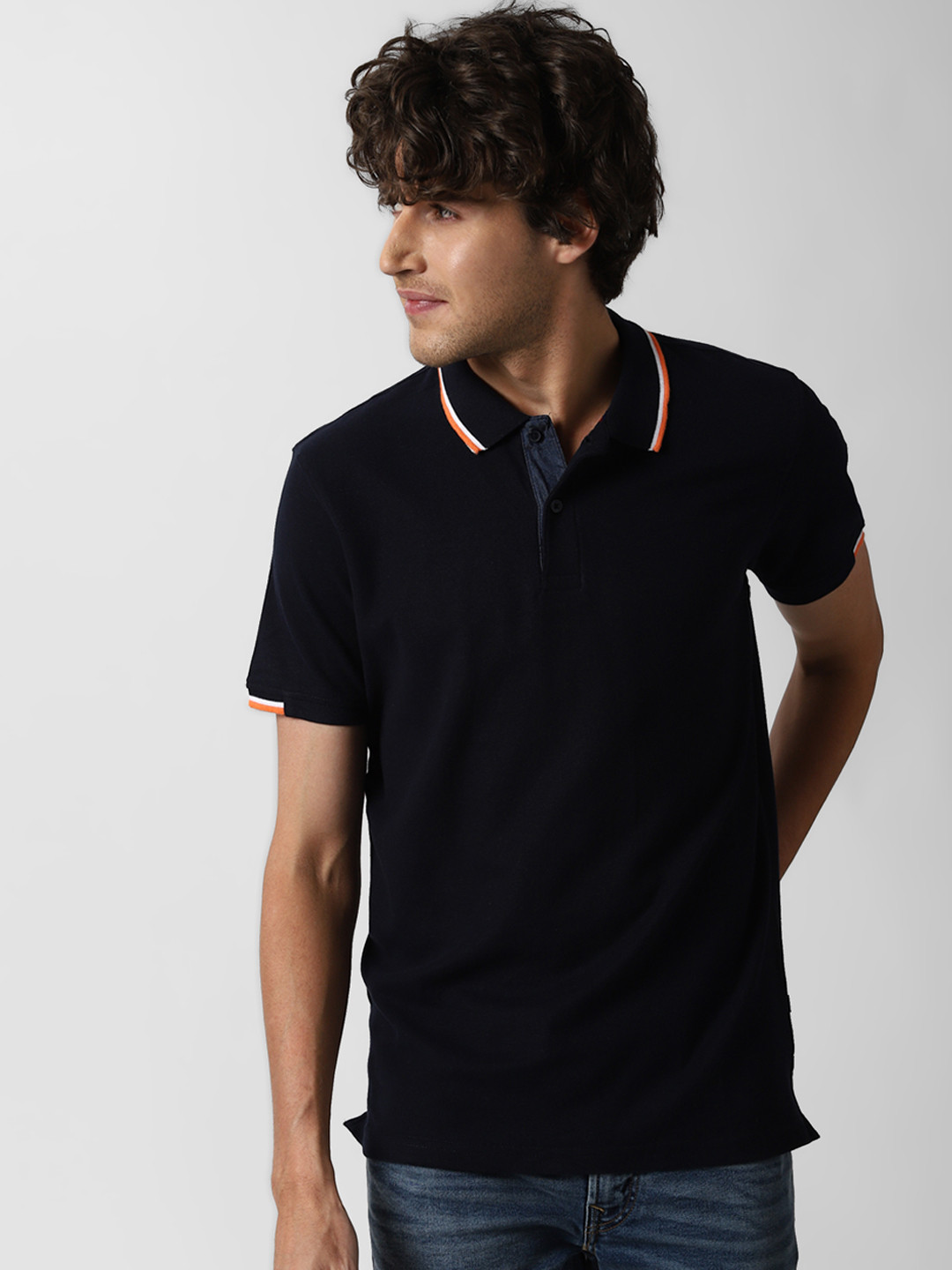 Buy Peter England Casuals Men Navy Blue Polo Collar Pockets T Shirt ...