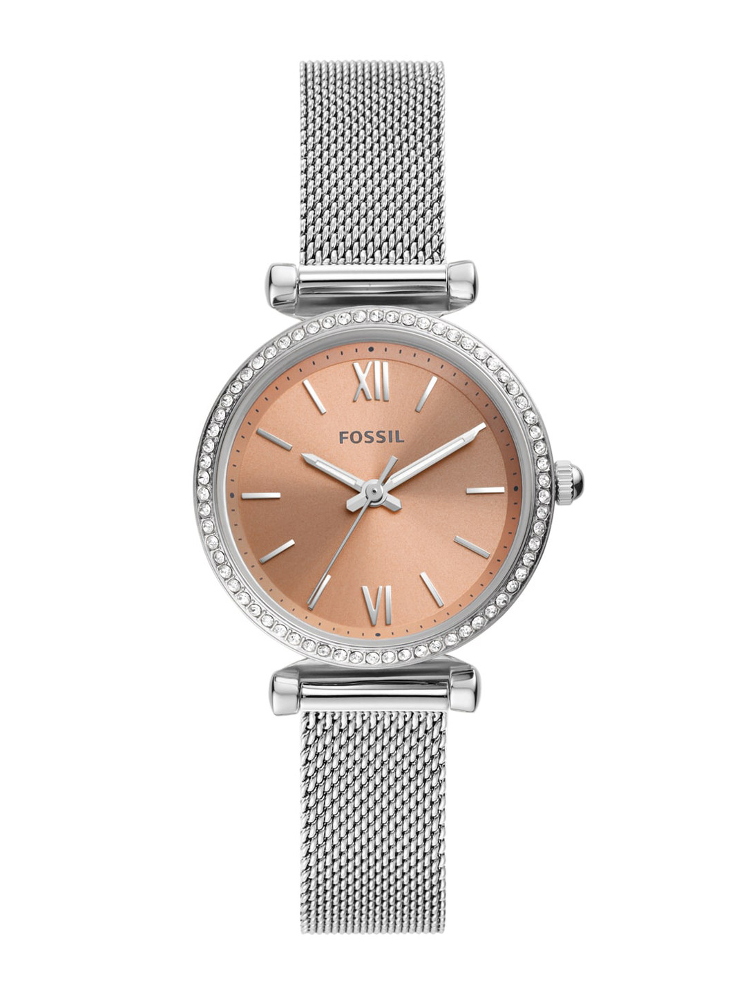 Buy Fossil Women Pink Embellished Dial & Silver Toned Stainless Steel ...