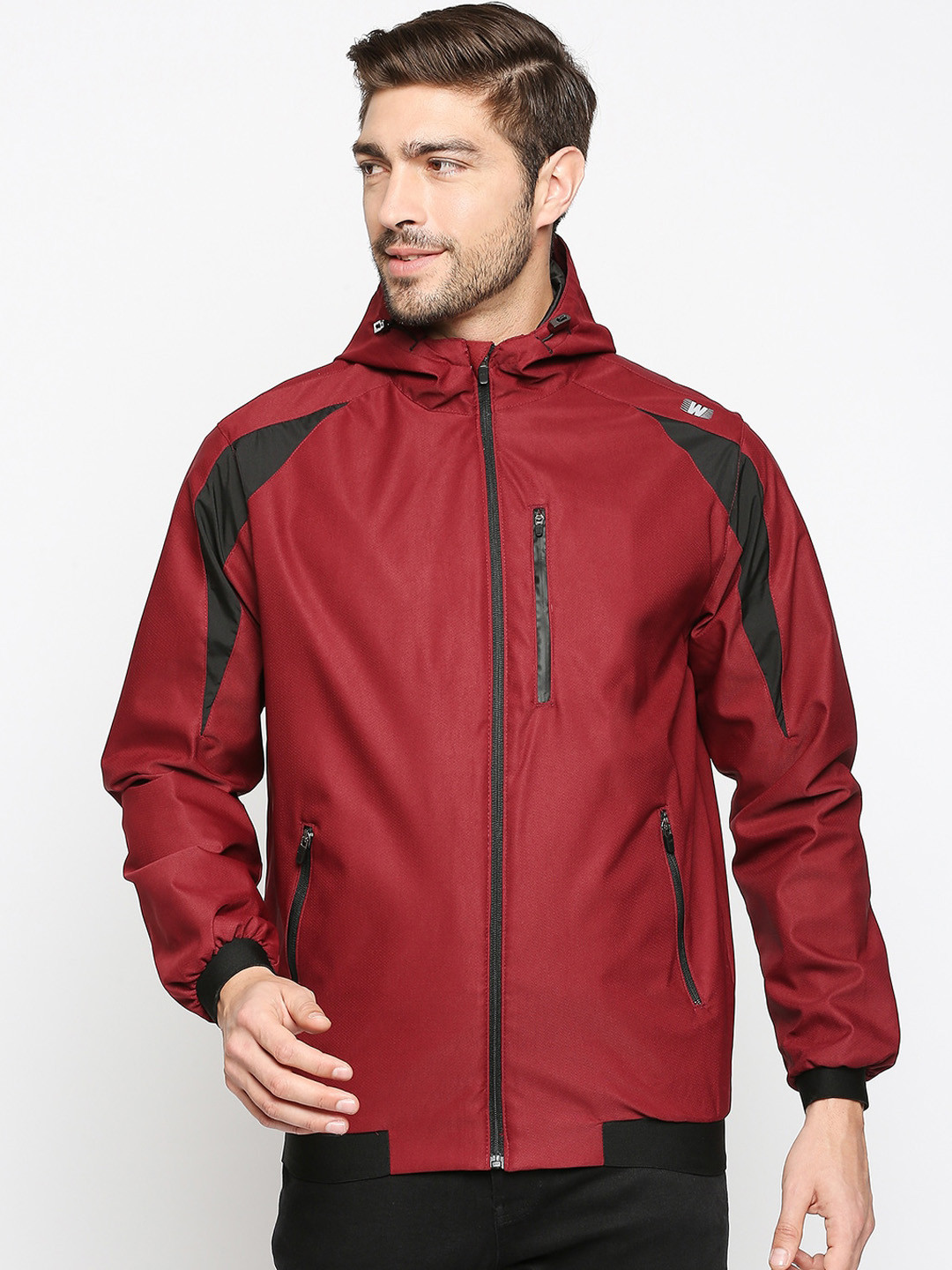 Buy Zeel Men Maroon Windcheater Hooded Tailored Jacket - Jackets for ...