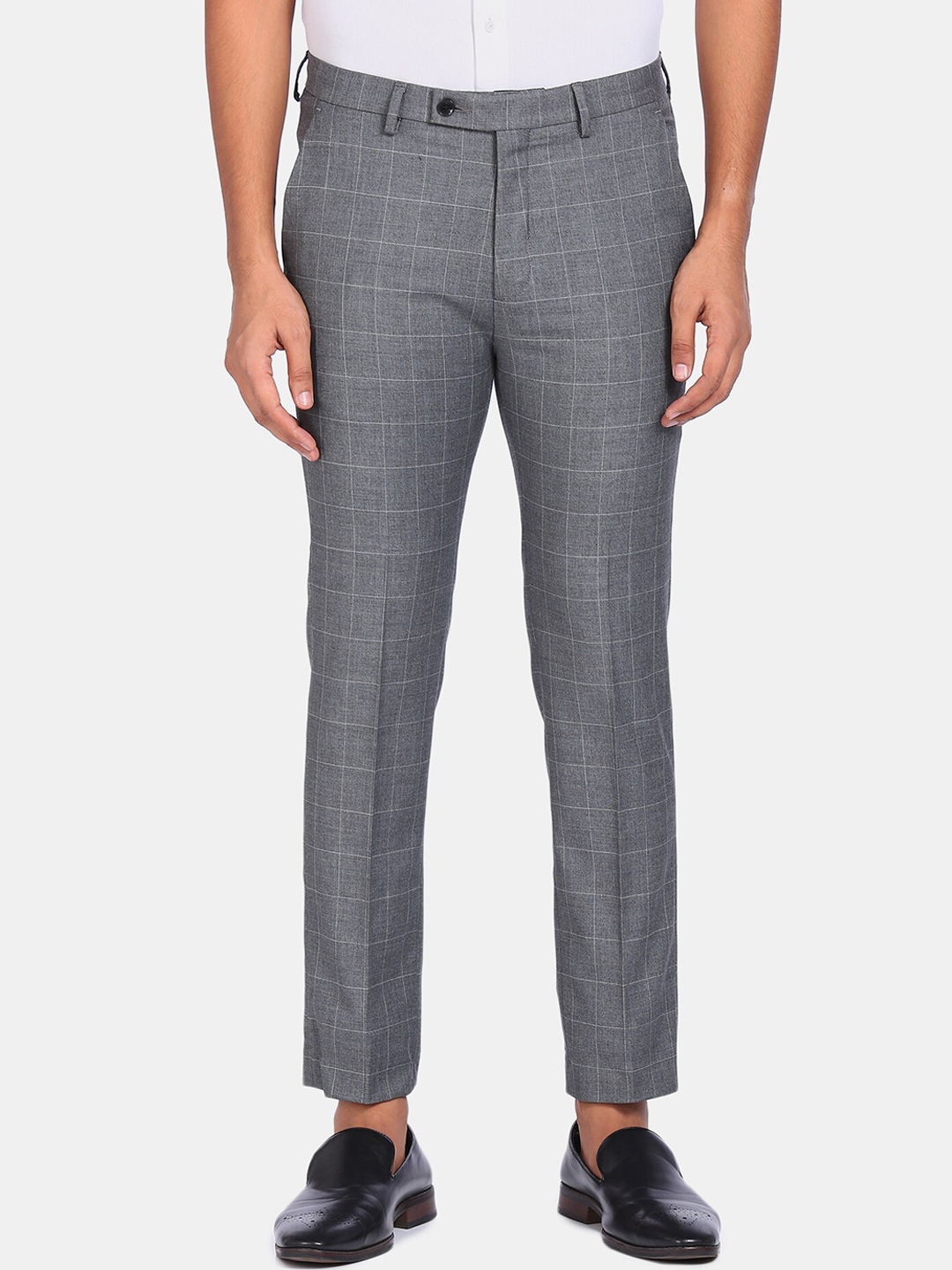 Buy Arrow Men Grey Checked Trousers Trousers For Men 15688684 Myntra