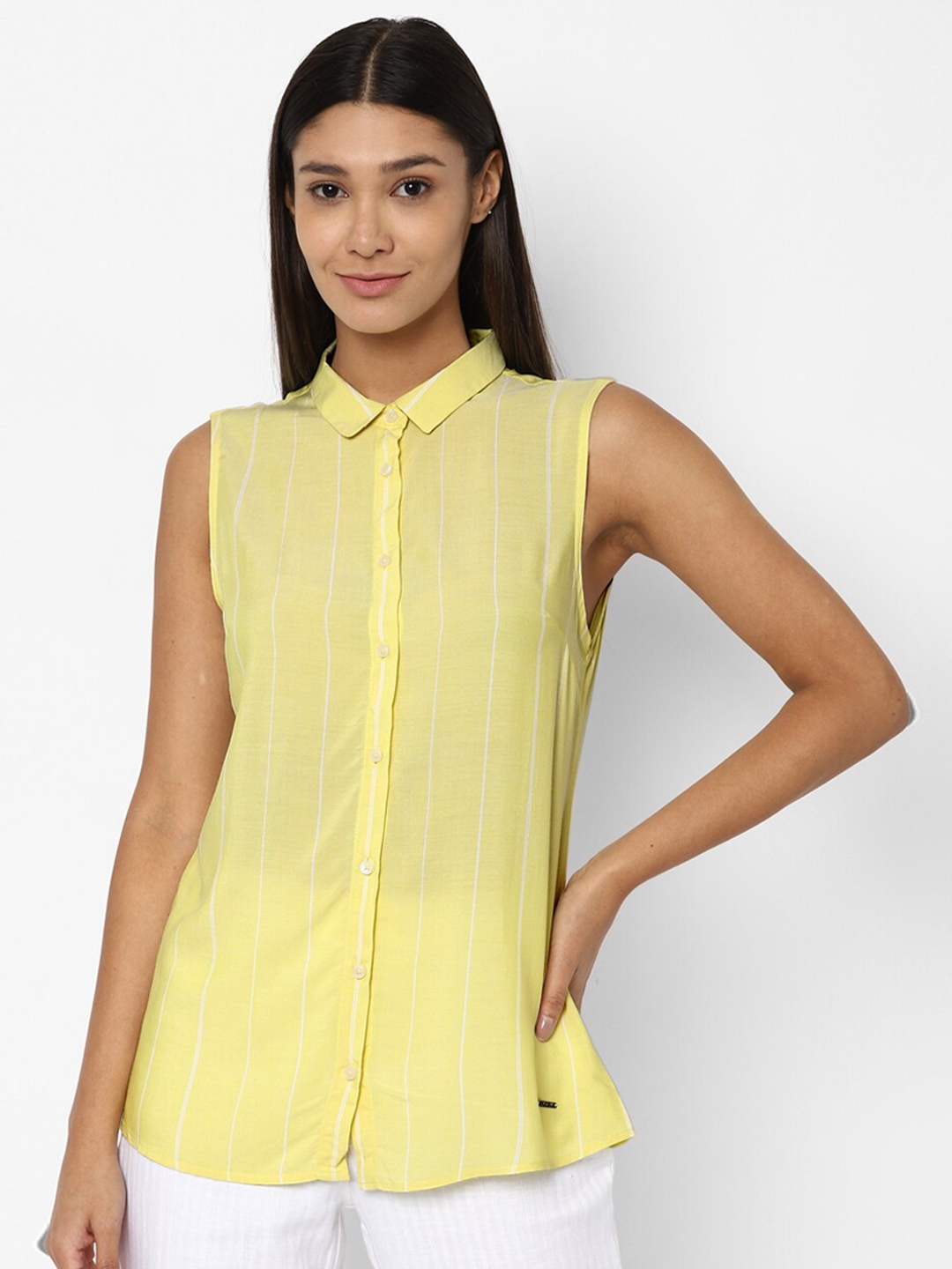 Buy Allen Solly Woman Yellow Striped Shirt Style Top Tops For Women