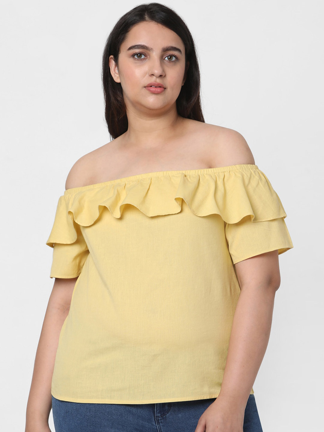 Buy Vero Moda Yellow Off Shoulder Plus Size Regular Top - Tops for ...