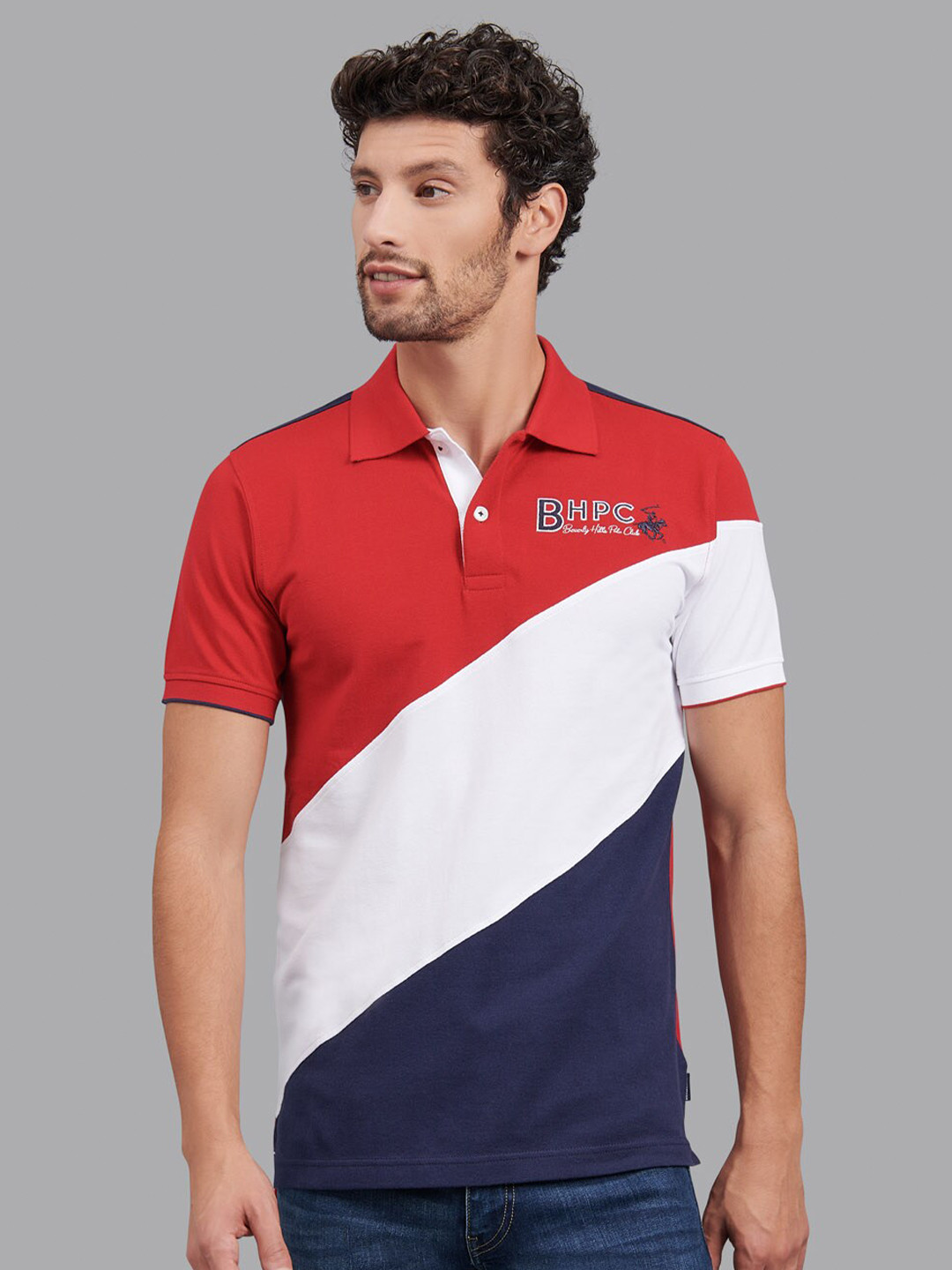 Buy Beverly Hills Polo Club Men Red Colourblocked Polo Collar T Shirt ...