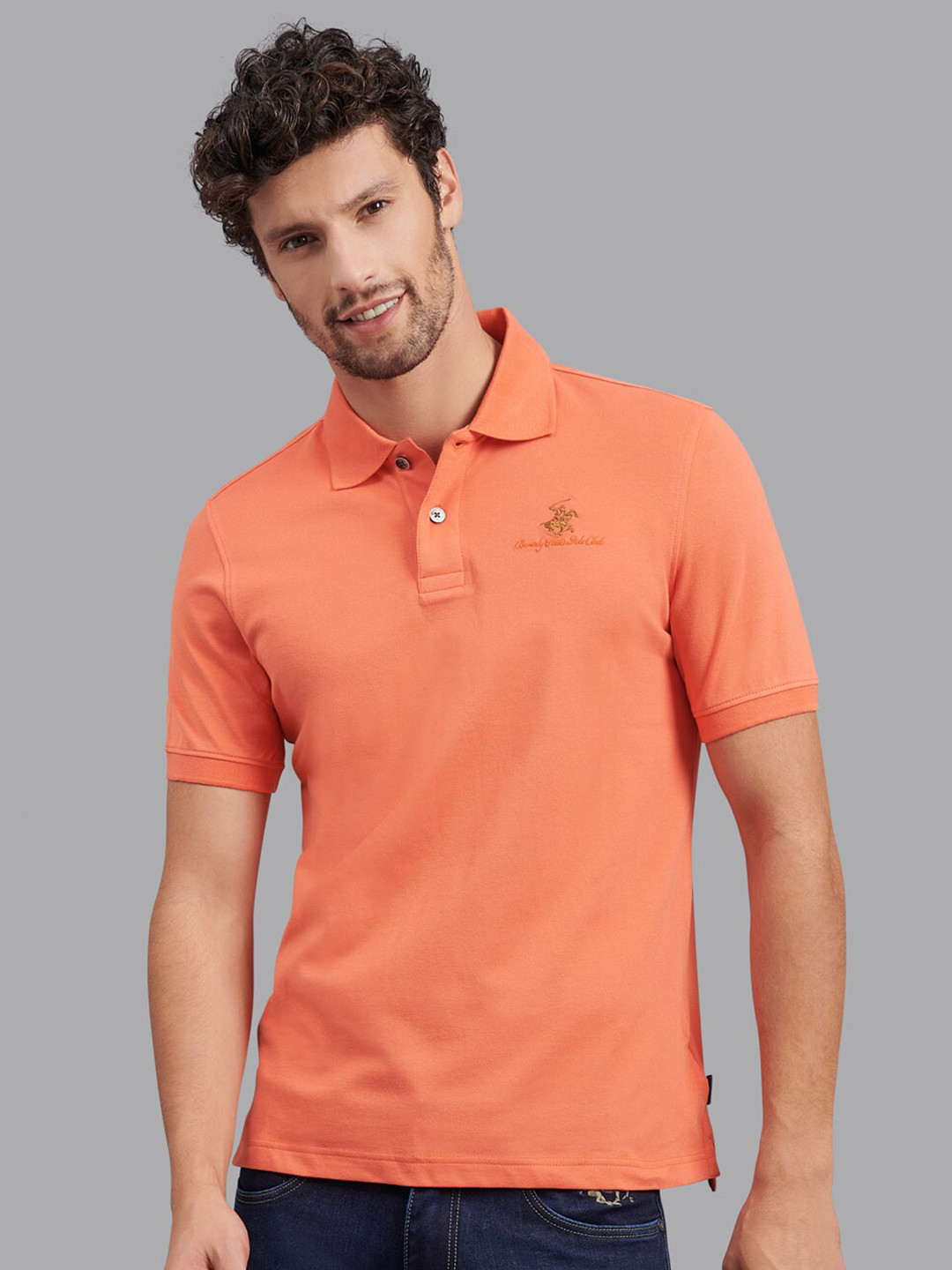Buy Beverly Hills Polo Club Men Peach Coloured Polo Collar Slim Fit T ...