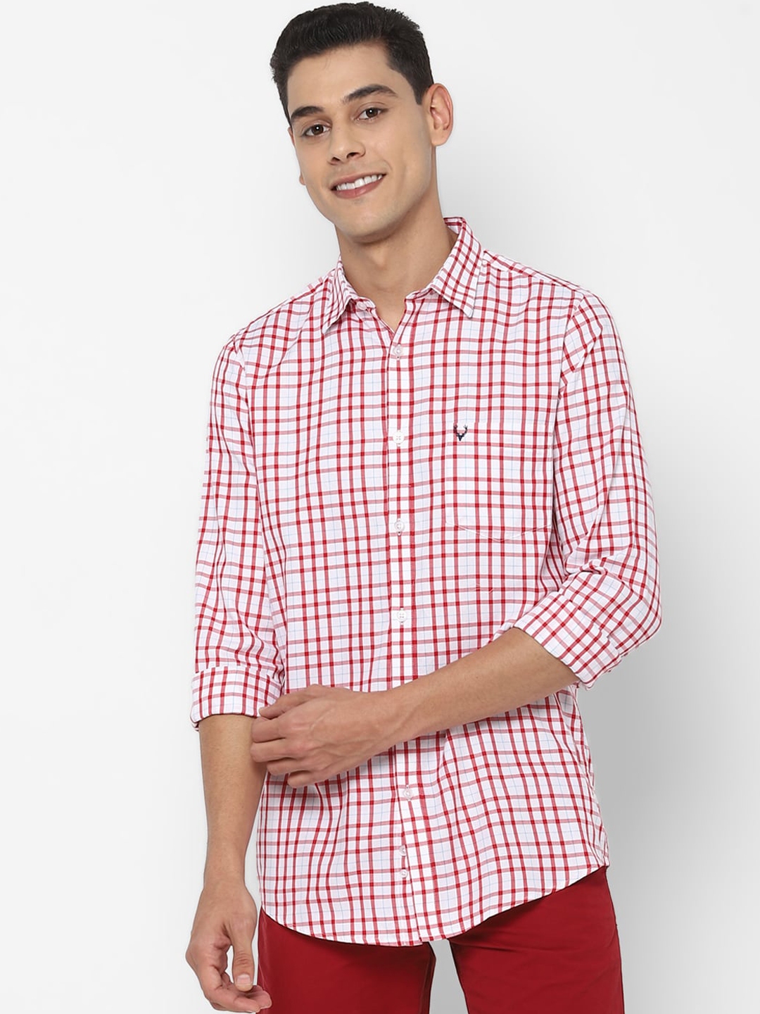 Buy Allen Solly Men Red Slim Fit Opaque Checked Casual Cotton Shirt