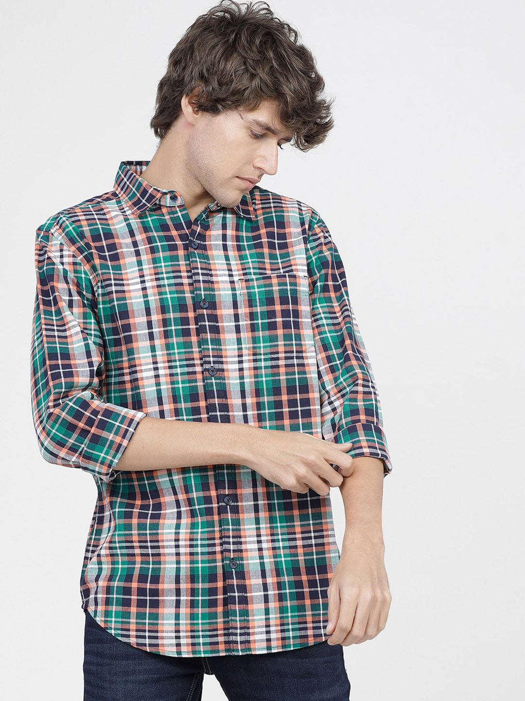 Buy HIGHLANDER Men Navy Blue Slim Fit Tartan Checks Opaque Checked ...