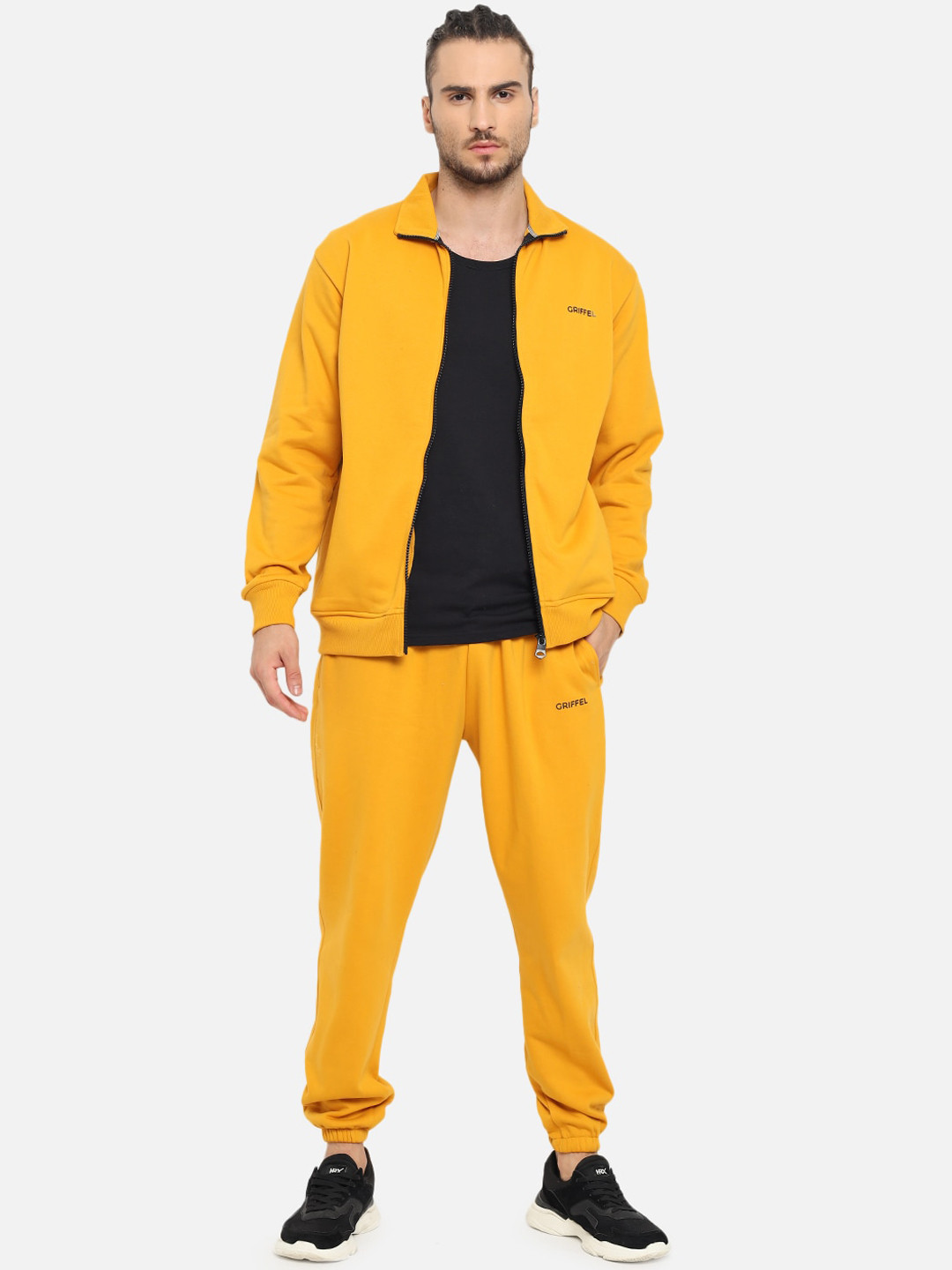 Buy GRIFFEL Men Mustard Yellow Solid Cotton Tracksuit - Tracksuits for ...