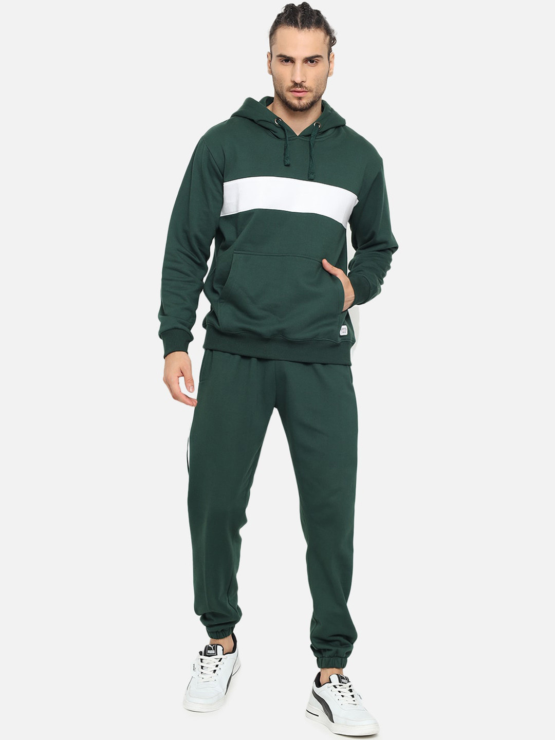 Buy GRIFFEL Men Green Colorblocked Cotton Tracksuit - Tracksuits for ...