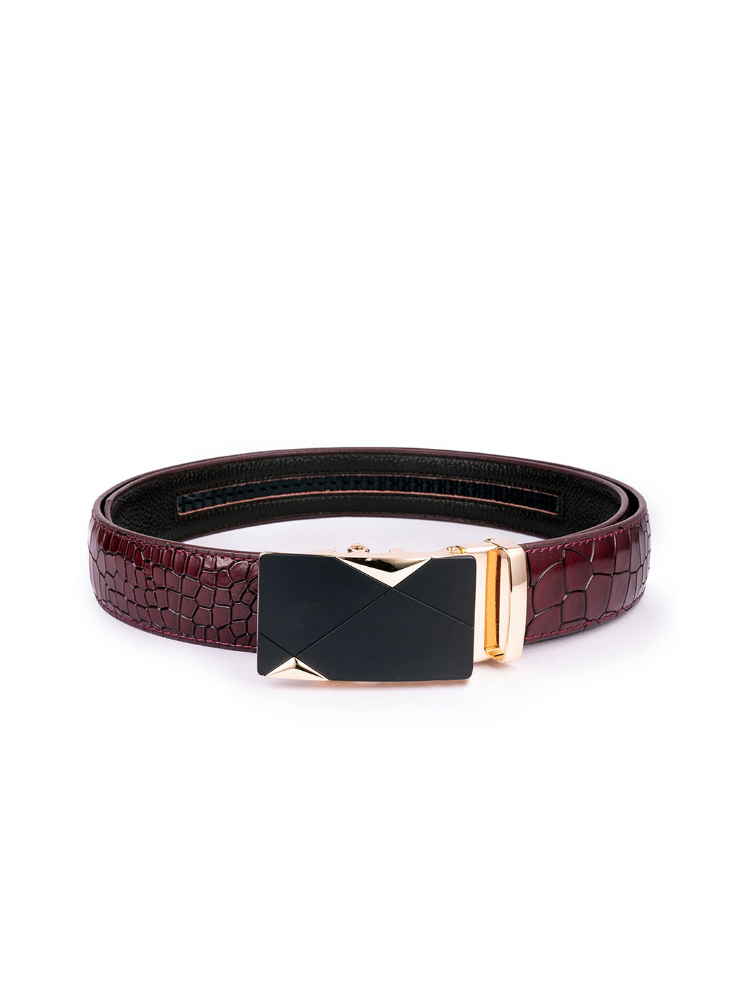 Buy BANGE Men Maroon Textured Leather Formal Belt - Belts for Men ...