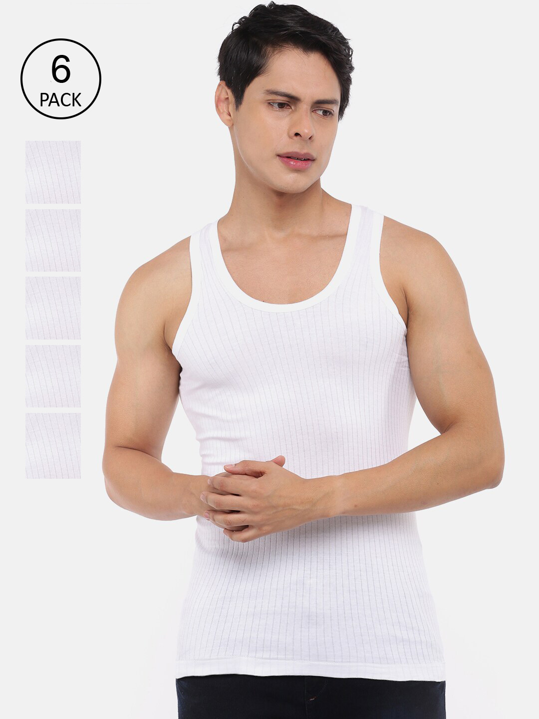 Buy Dollar Bigboss Men Pack Of 6 White Solid Pure Cotton Basic ...