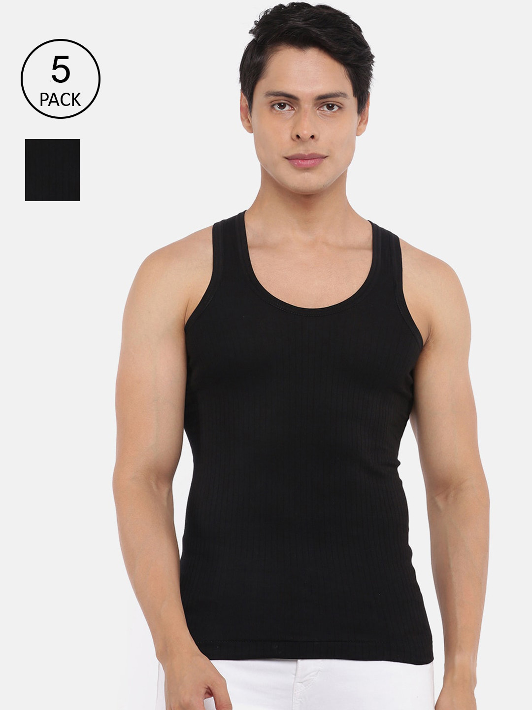 Buy Dollar Bigboss Men Solid Pack Of 5 Cotton Vest - Innerwear Vests ...