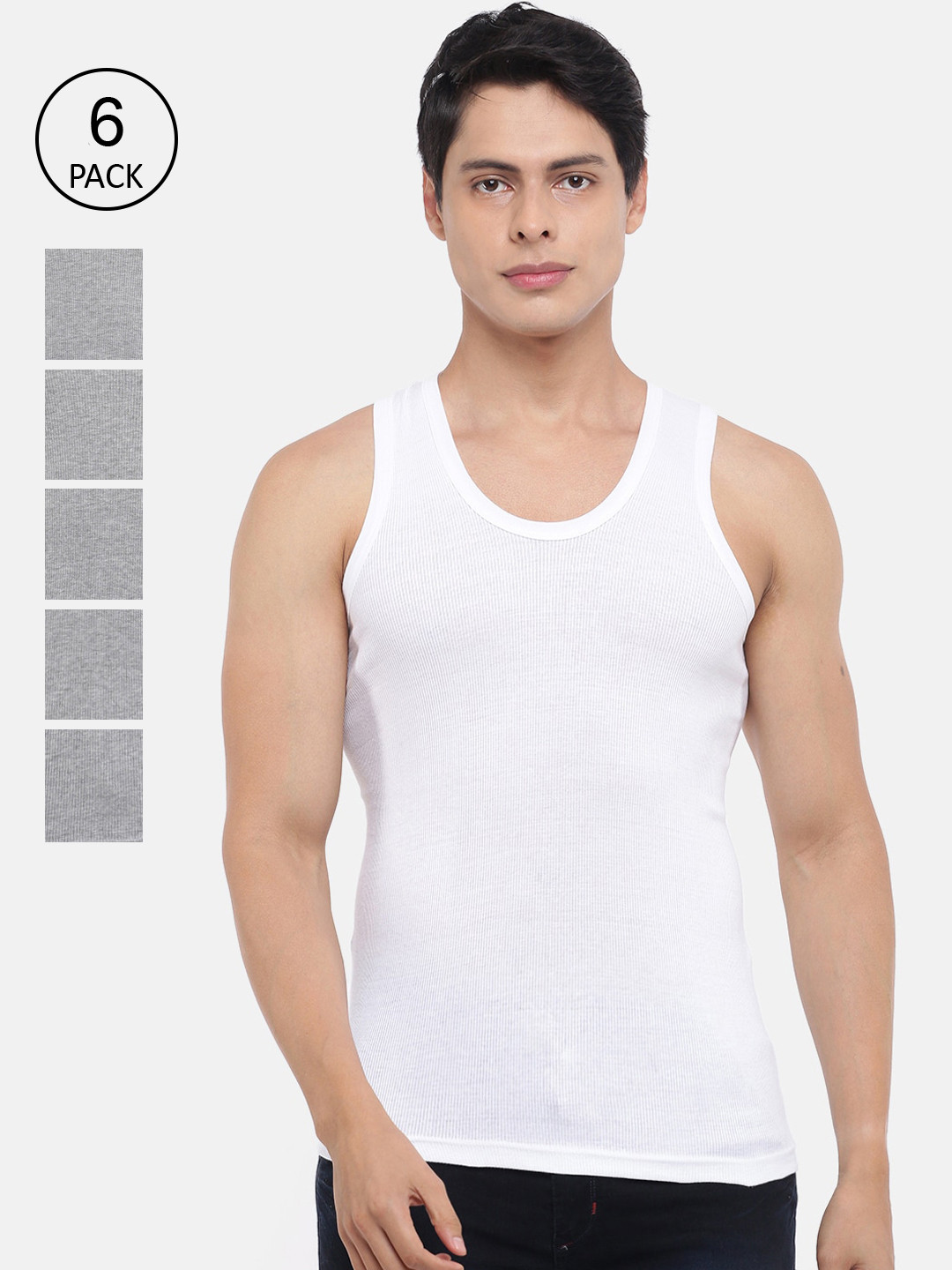 Buy Dollar Bigboss Solid Pack Of 6 Cotton Vest - Innerwear Vests for ...