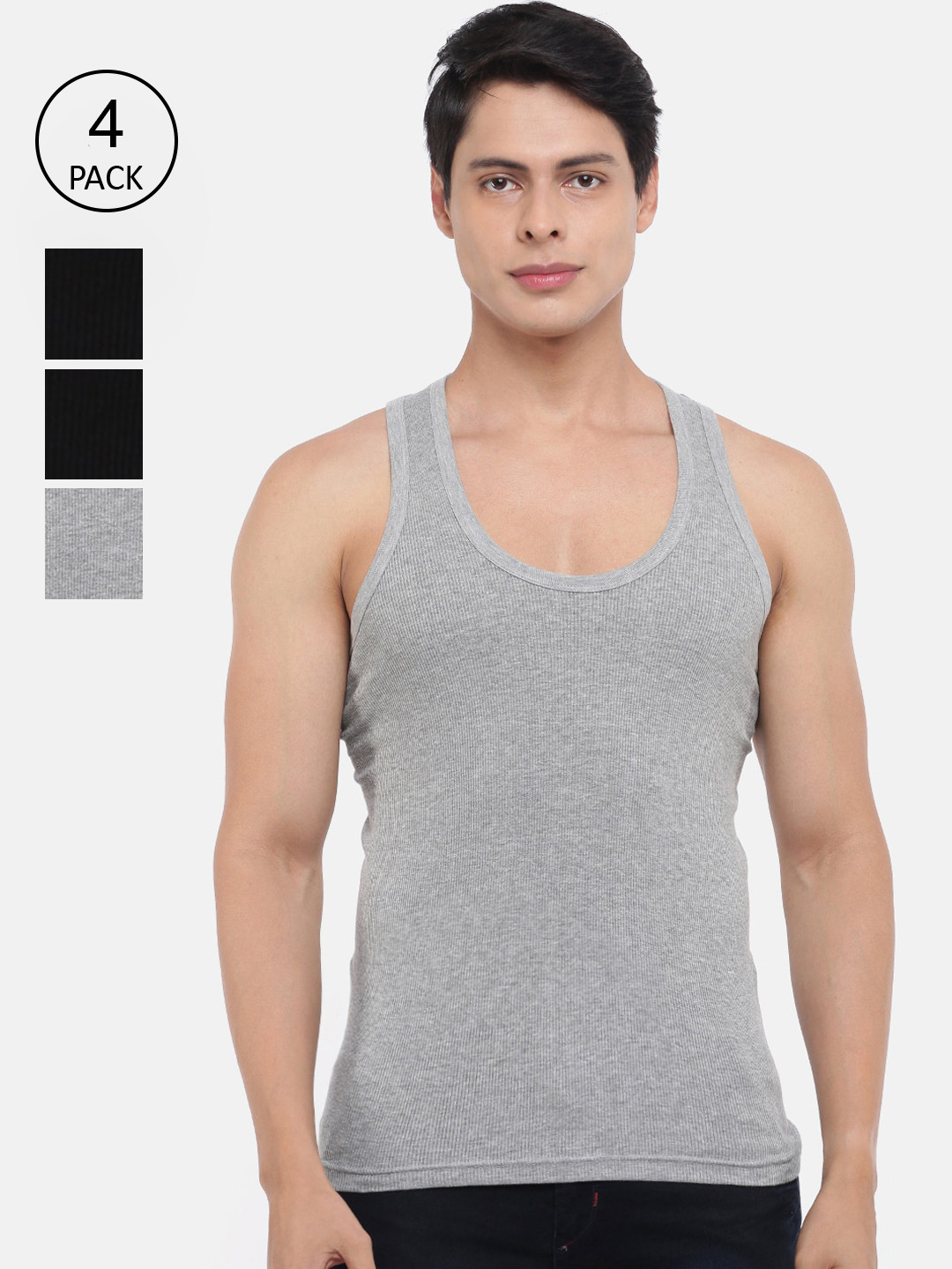 Buy Dollar Bigboss Men Solid Pack Of 4 Cotton Vest - Innerwear Vests ...