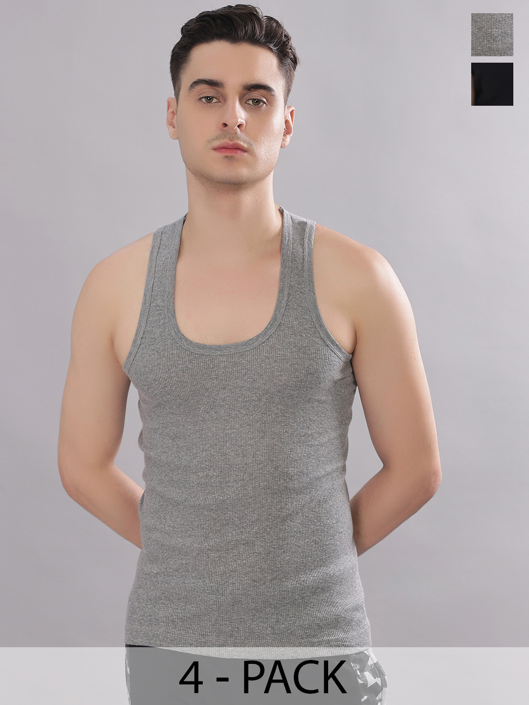 Buy Dollar Bigboss Men Solid Pack Of 4 Cotton Vest - Innerwear Vests ...