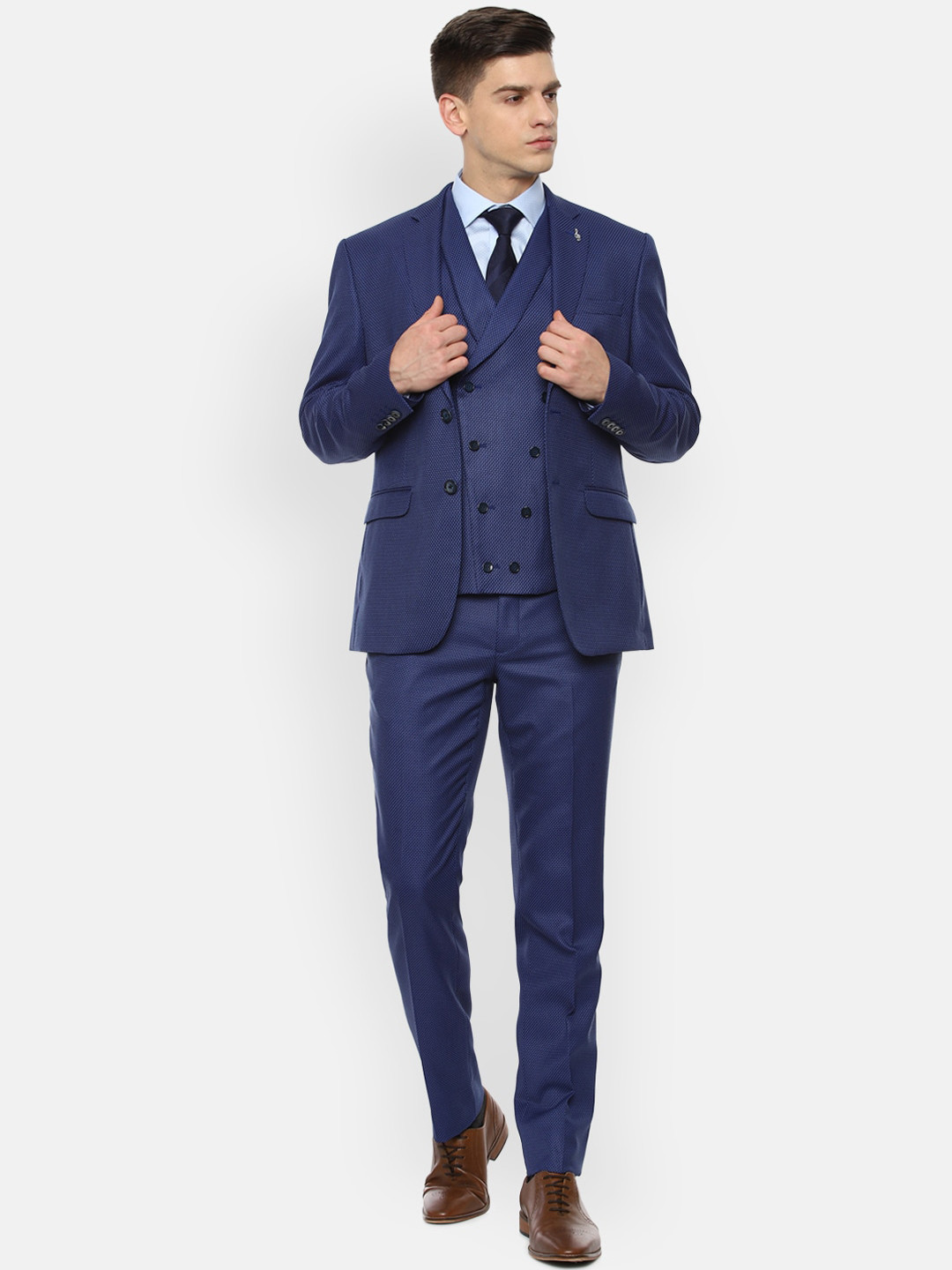 Buy Van Heusen Men Blue Solid 3 Piece Slim Fit Formal Suit - Suits for ...