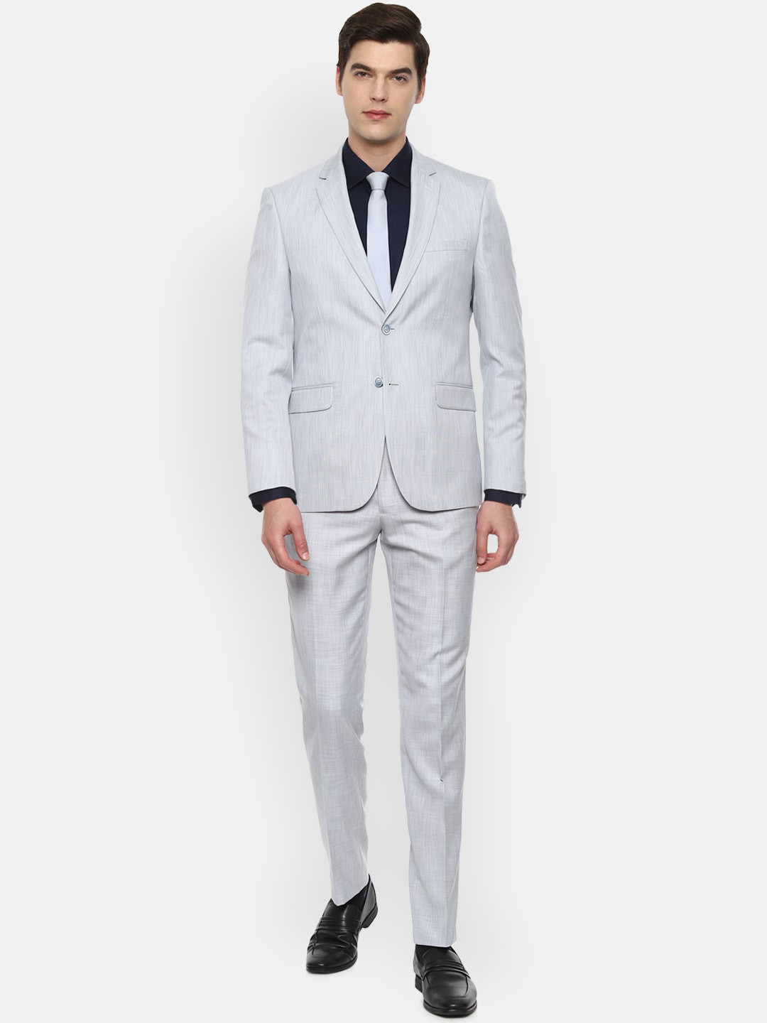 Buy Van Heusen Men Grey Self Design Slim Fit 2 Piece Formal Suit ...