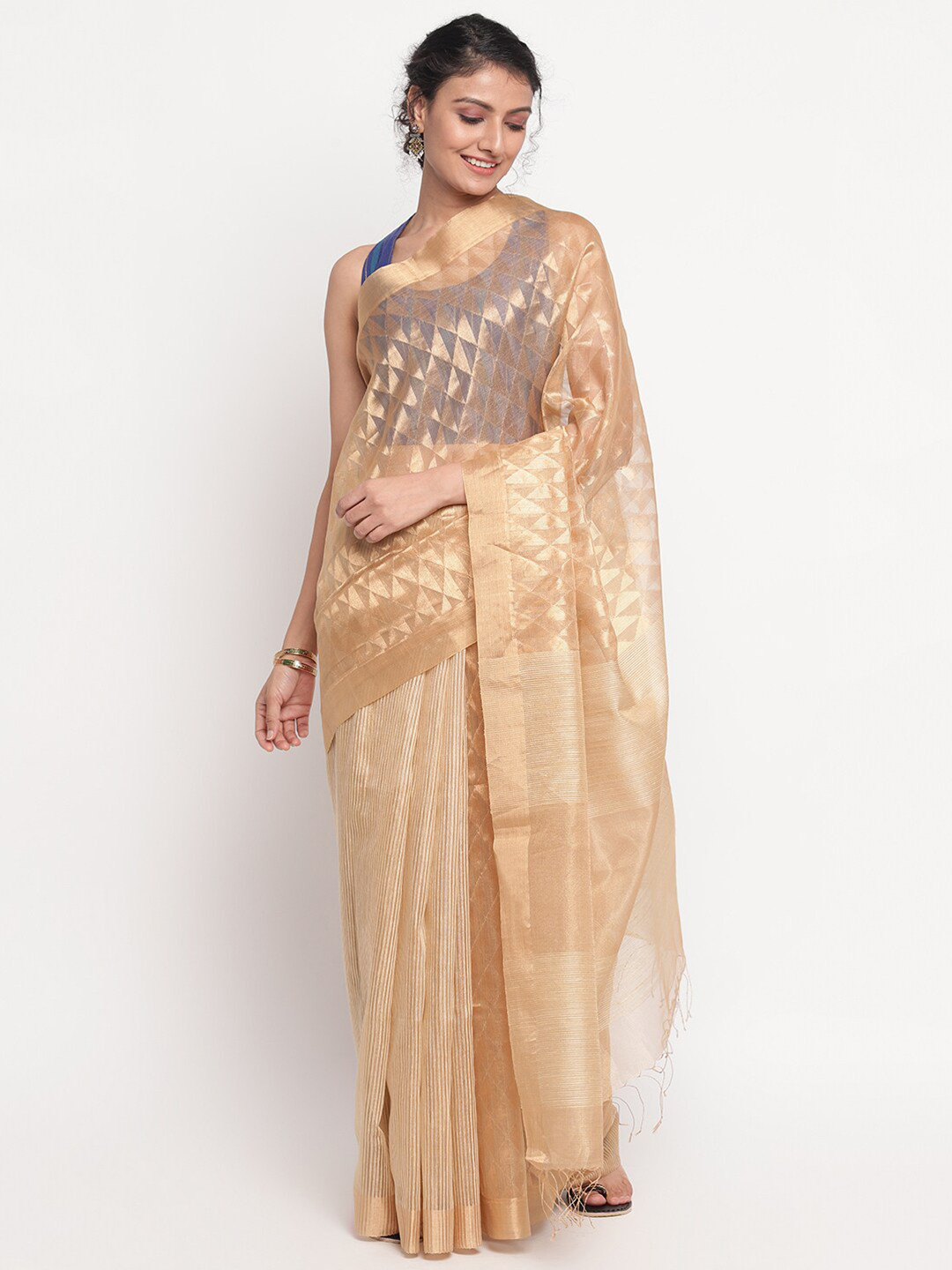 Buy Fabindia Beige & Gold Toned Woven Design Zari Pure Silk Saree ...