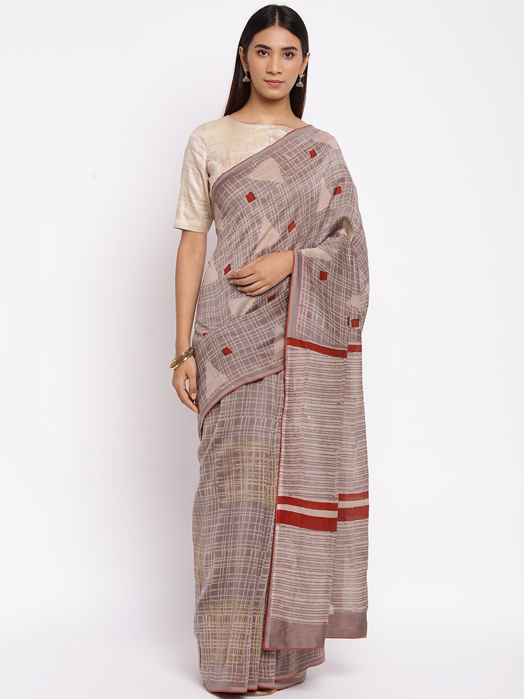 Buy Fabindia Navy Blue Checked Saree - Sarees for Women 15710138 | Myntra