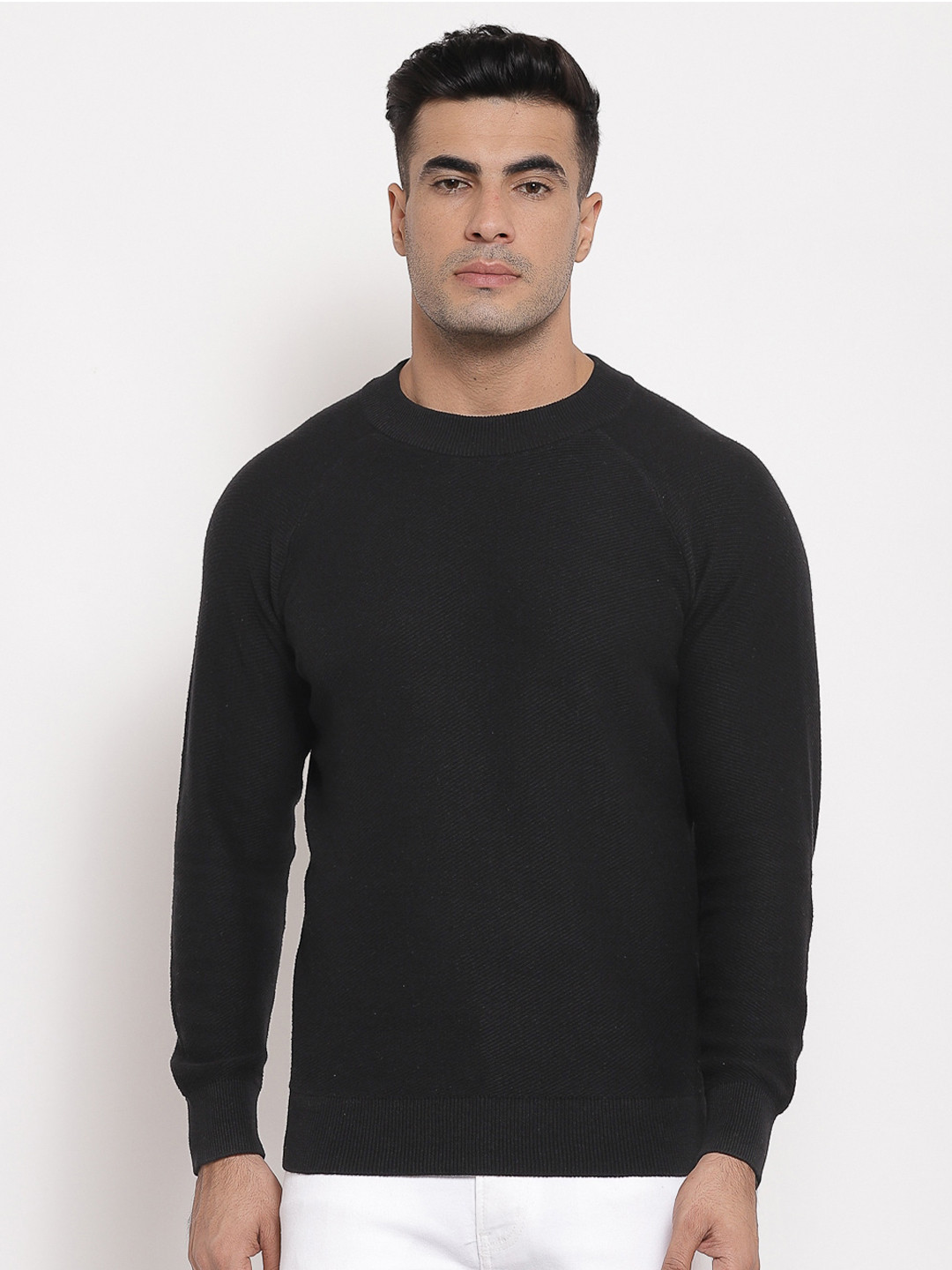 Buy Red Tape Men Black Solid Round Neck Pullover - Sweaters for Men ...