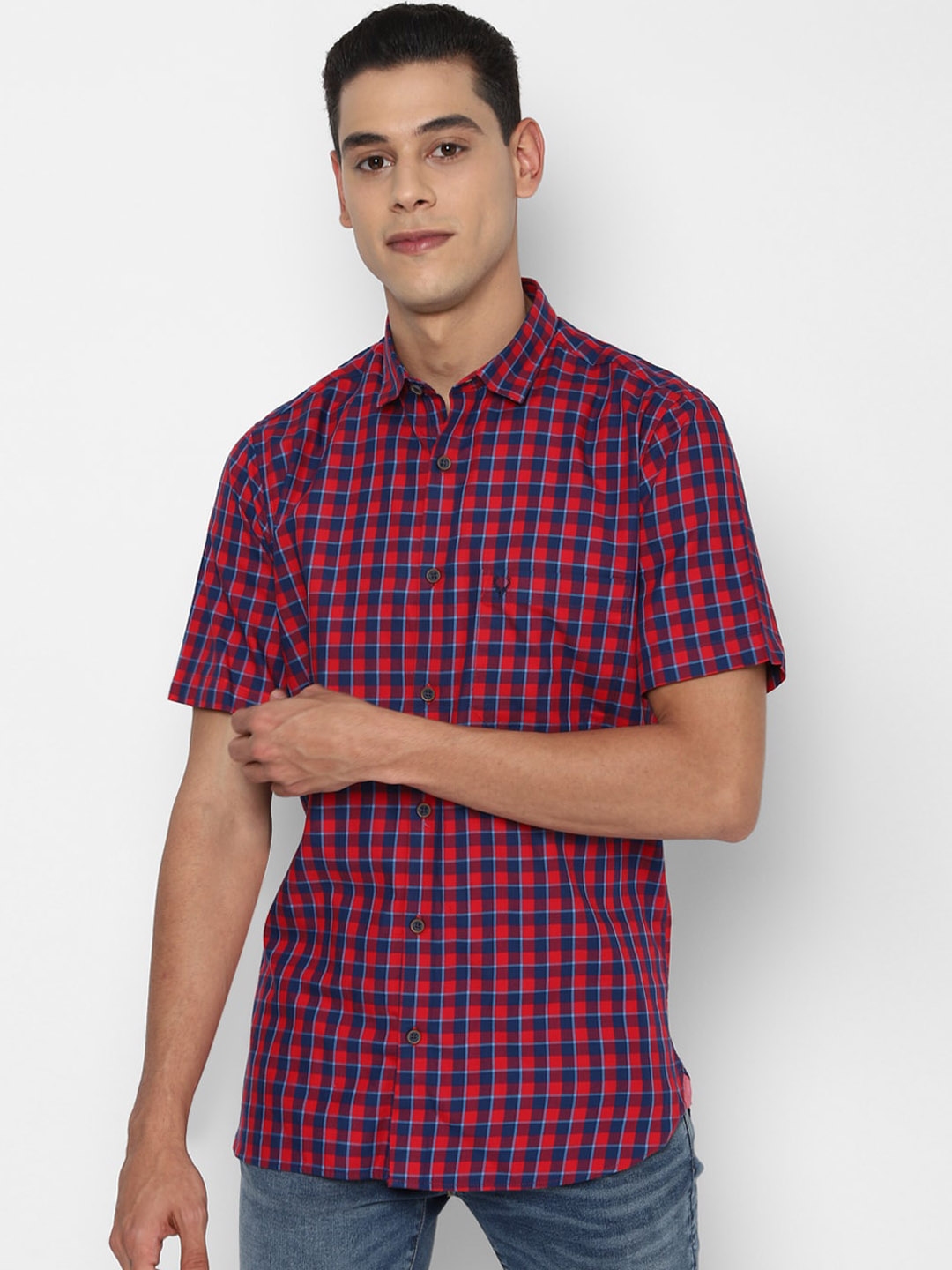 Buy Allen Solly Men Red Slim Fit Gingham Checks Opaque Checked Casual