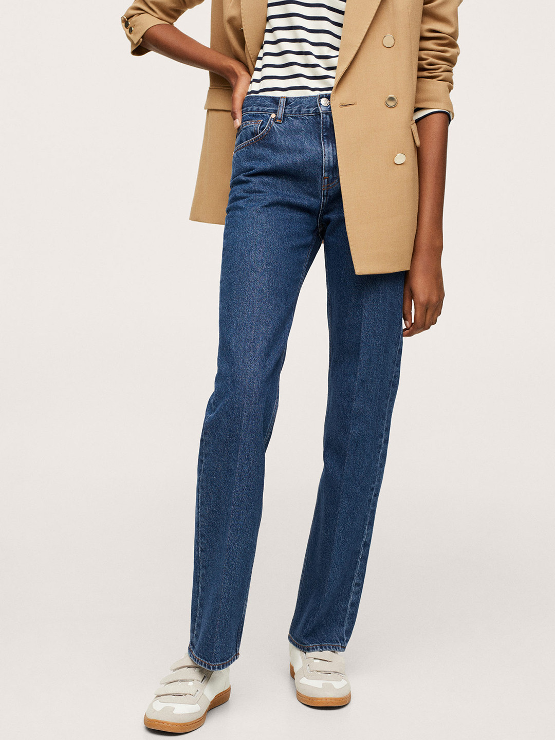 Buy MANGO Women Blue Straight Fit Stretchable Jeans - Jeans for Women ...