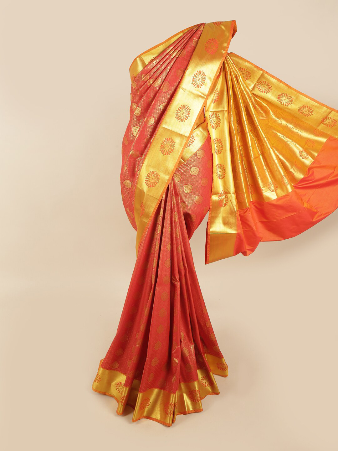 Buy Pothys Red & Gold Toned Ethnic Motifs Pure Silk Kanjeevaram Saree ...