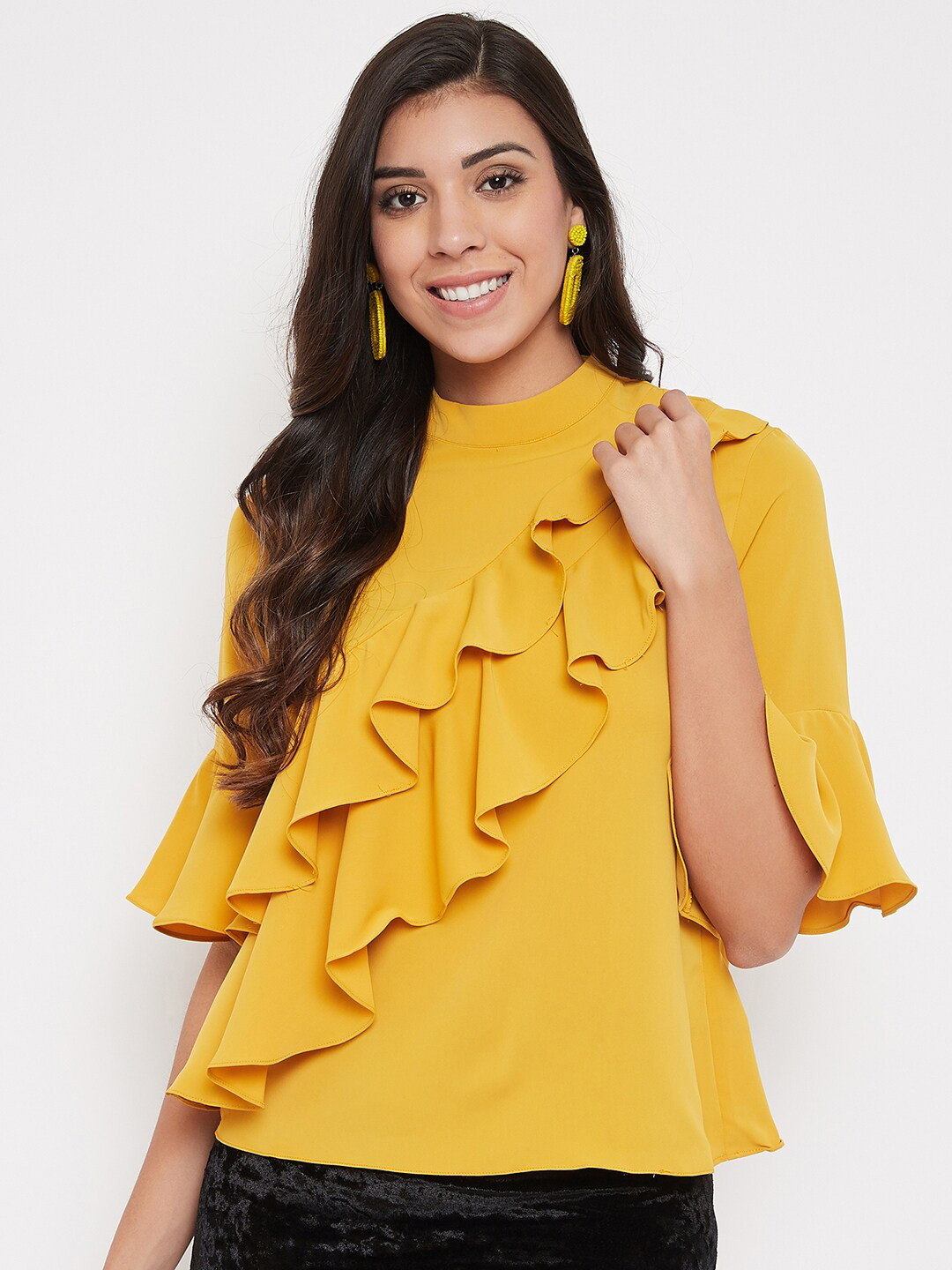 Buy CAMLA Mustard Yellow Ruffle Regular Top - Tops for Women 15727860 ...