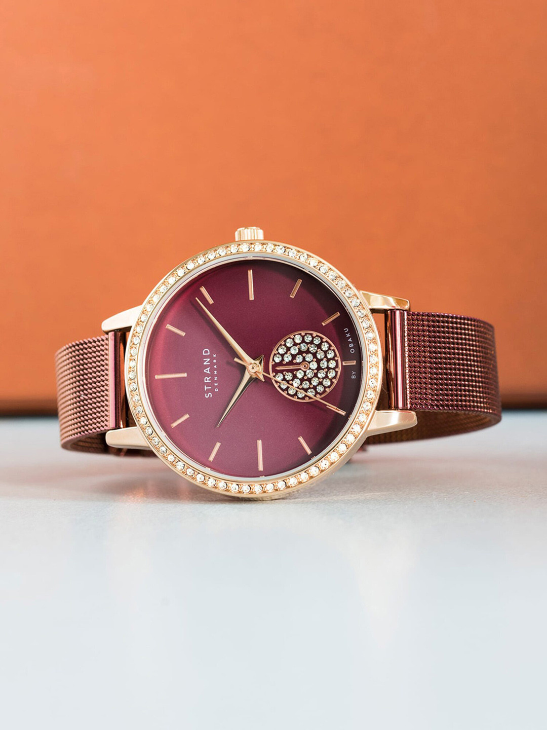 Buy STRAND BY OBAKU Women Maroon Brass Embellished Dial & Bracelet ...