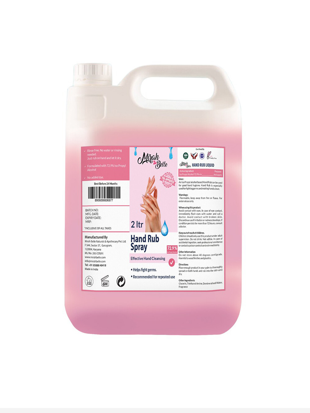 Buy Mirah Belle Hand Rub Liquid Sanitizer 2000 Ml - Hand Sanitizers for ...