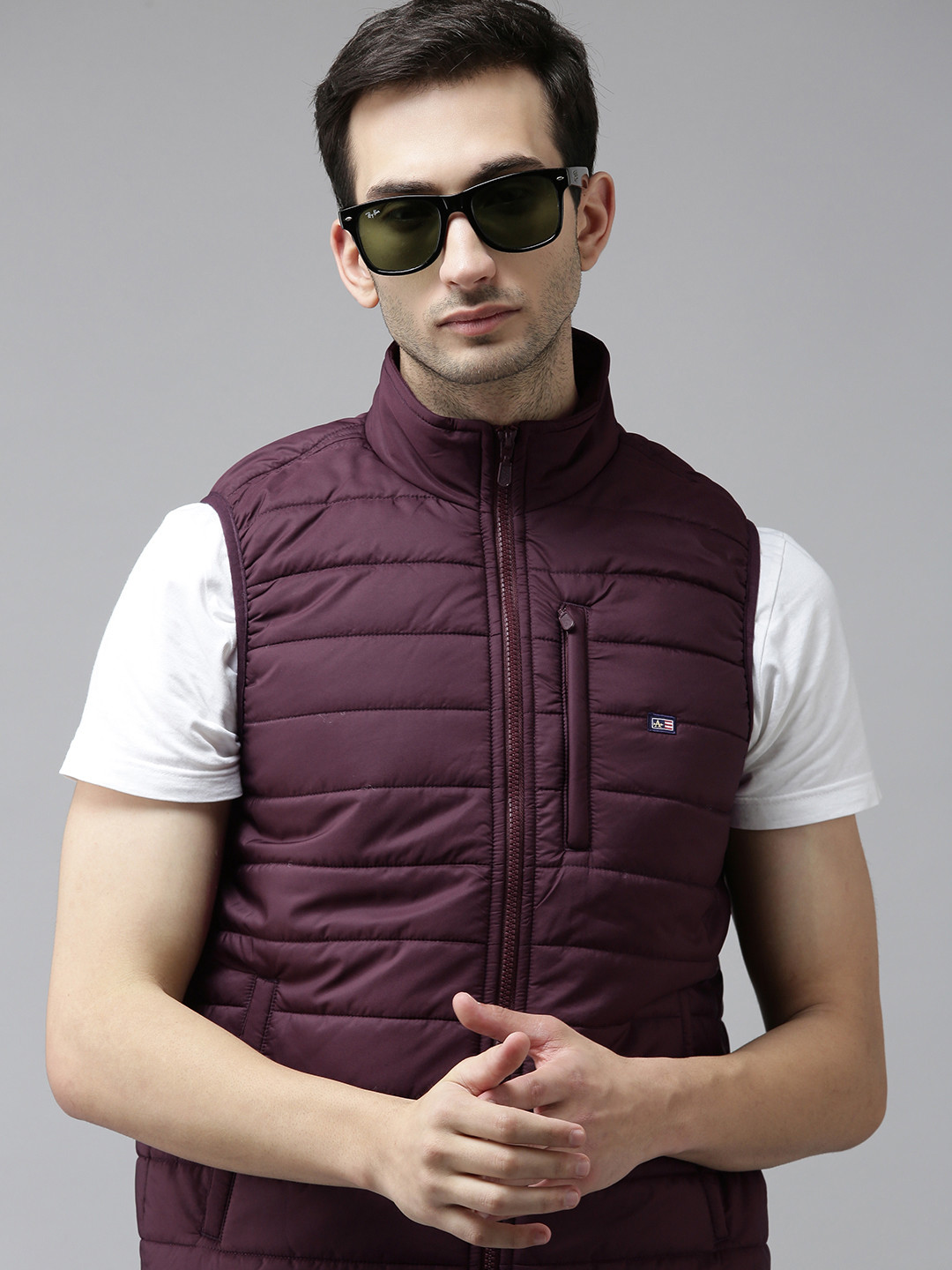 Buy Arrow Men Maroon Solid Sleeveless Quilted Jacket - Jackets for Men ...