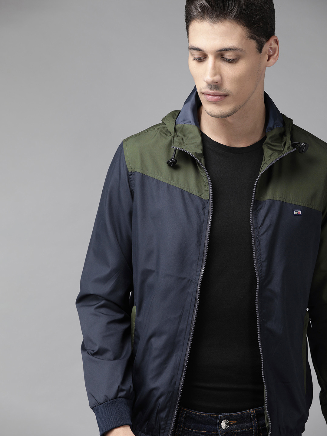 Buy Arrow Men Navy Blue & Olive Green Colourblocked Tailored Jacket ...