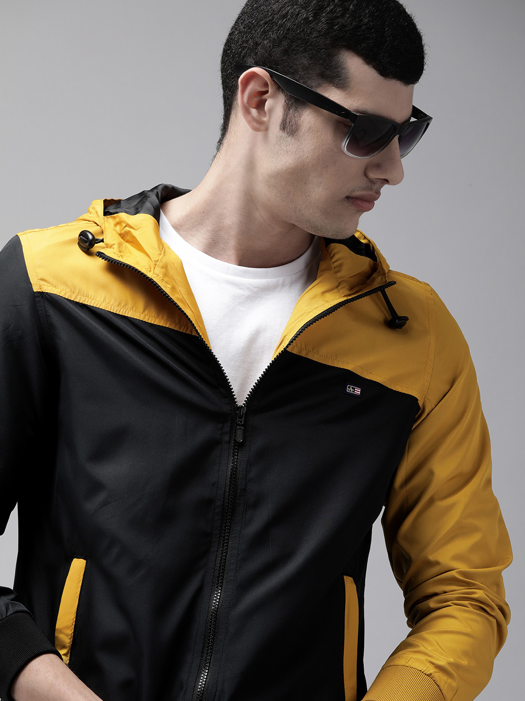 Buy Arrow Men Black & Yellow Colourblocked Sporty Jacket - Jackets for ...