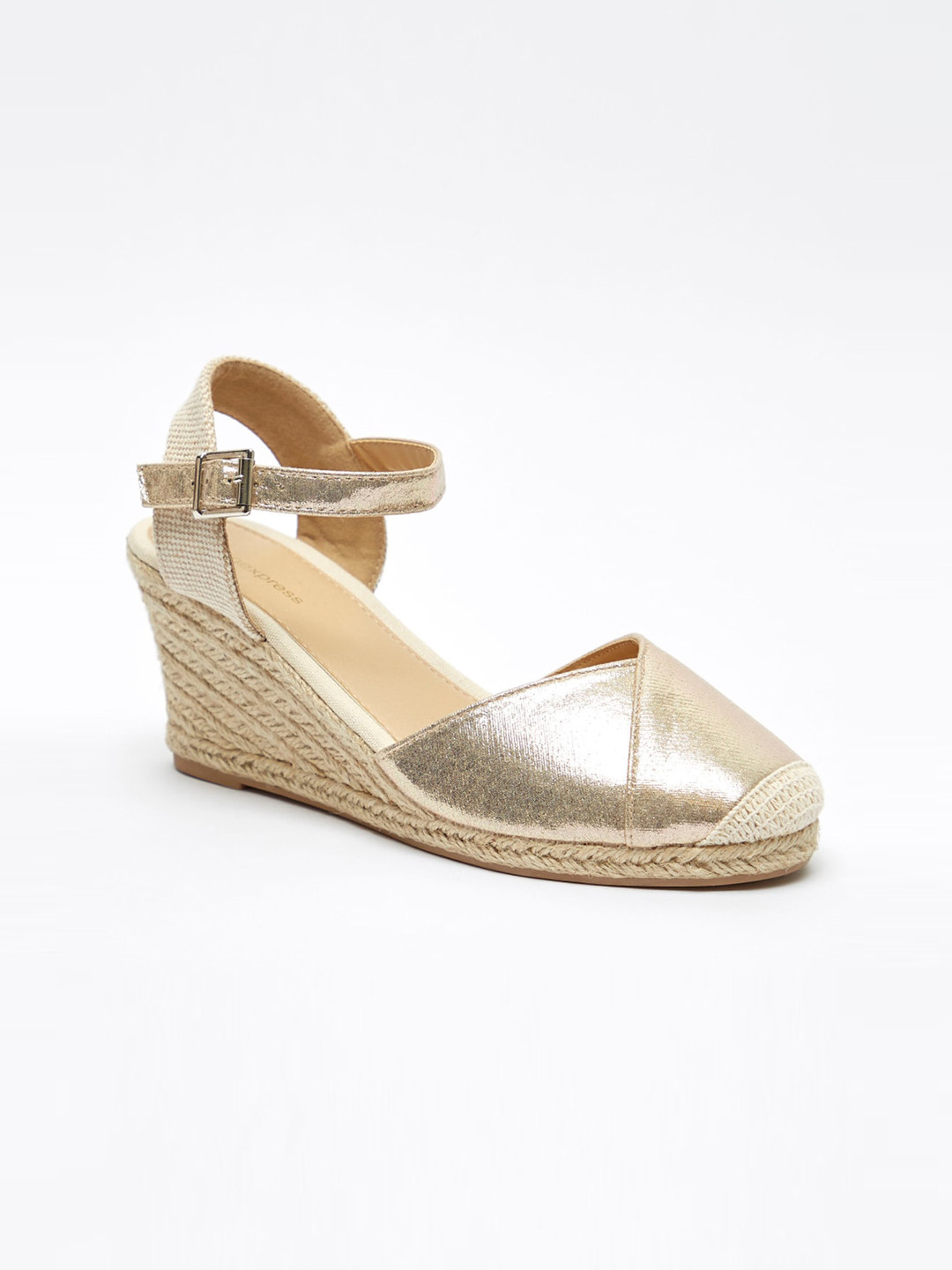 Buy Shoexpress Gold Toned PU Wedge Sandals With Buckles - Heels for ...