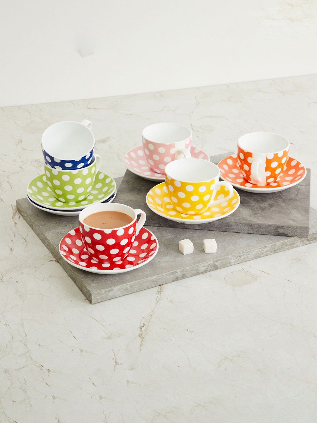Buy Home Centre Multicoloured Printed Ceramic Matte Cups And Saucers ...