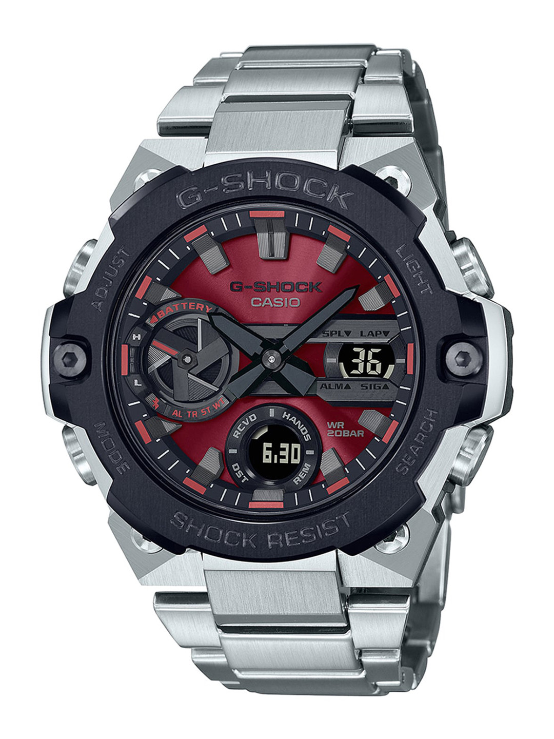 Buy CASIO Men Red Dial & Silver Toned Stainless Steel Bracelet Style ...