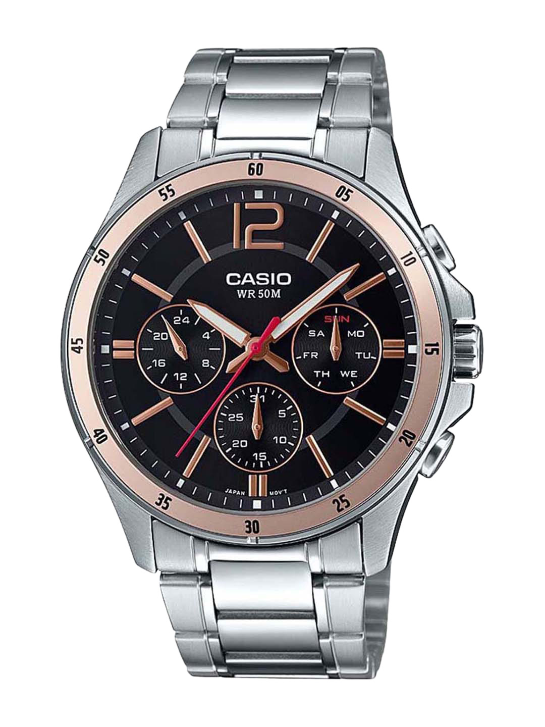 Buy CASIO Men Black Dial & Silver Toned Bracelet Style Straps Analogue ...