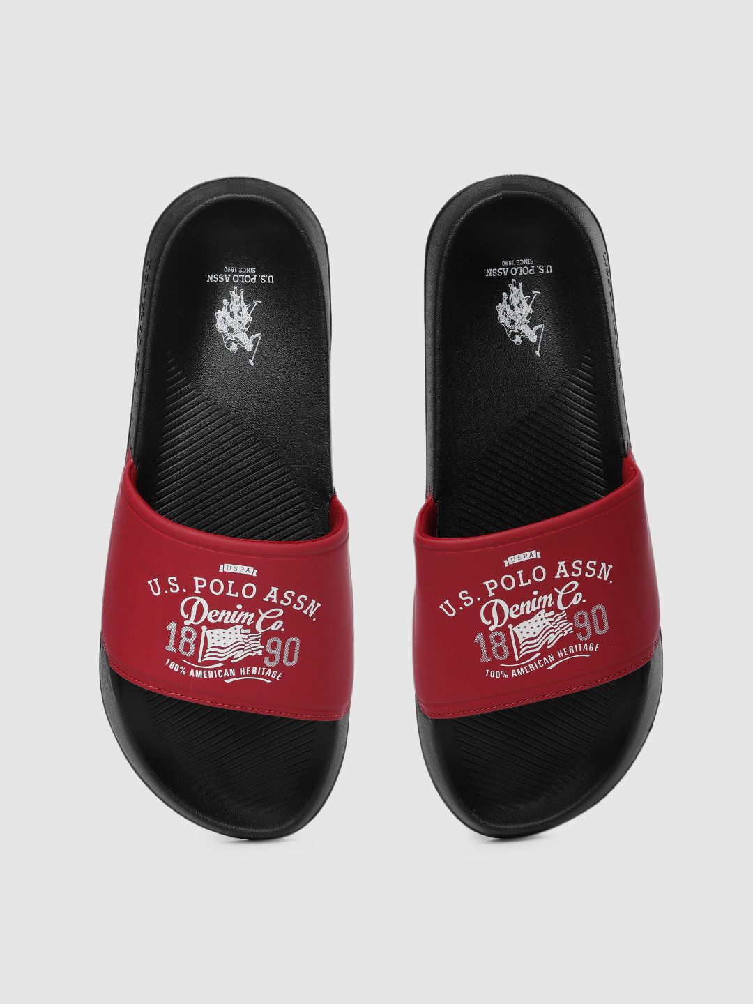 Buy U.S. Polo Assn. Men Red Toplin 3.0 Printed Sliders - Flip Flops for ...