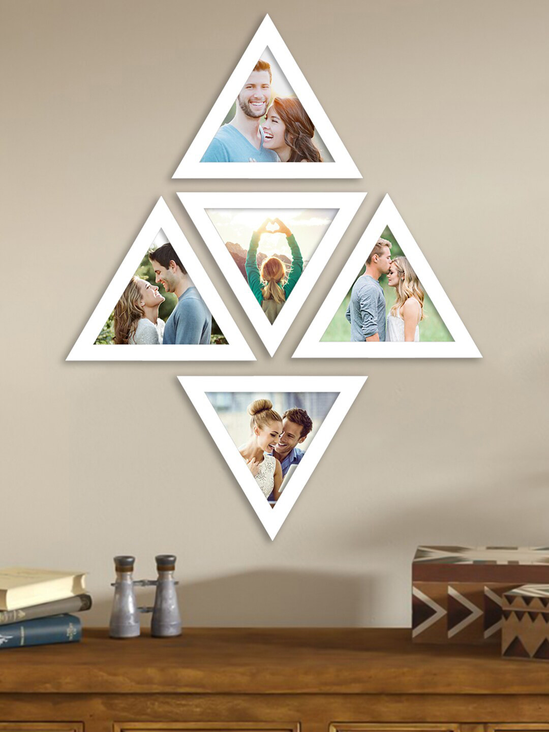 Buy Art Street Set Of 4 White Solid Individual Triangle Photo Frames ...