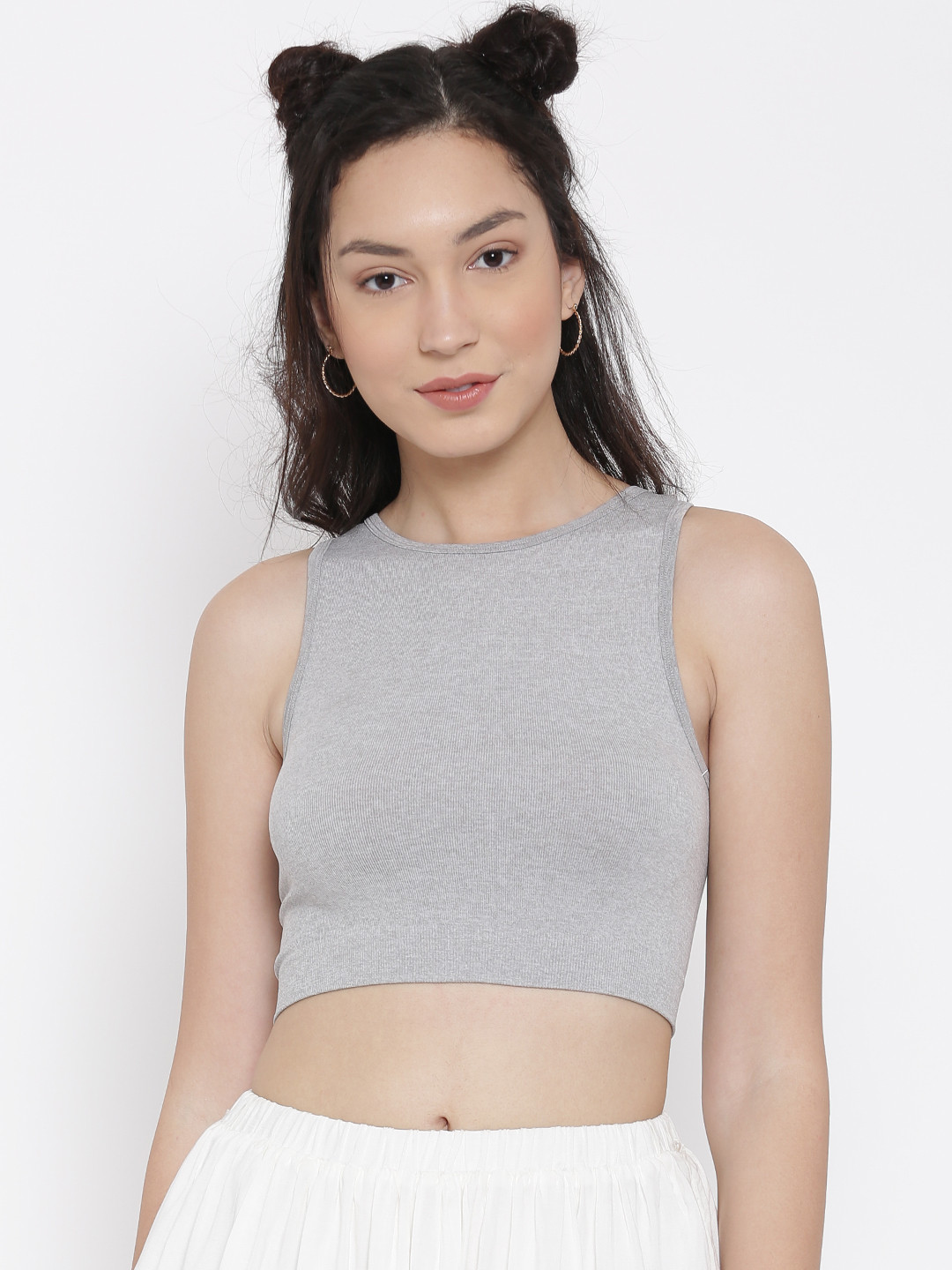 Buy FOREVER 21 Women Grey Melange Solid Crop Top - Tops for Women ...