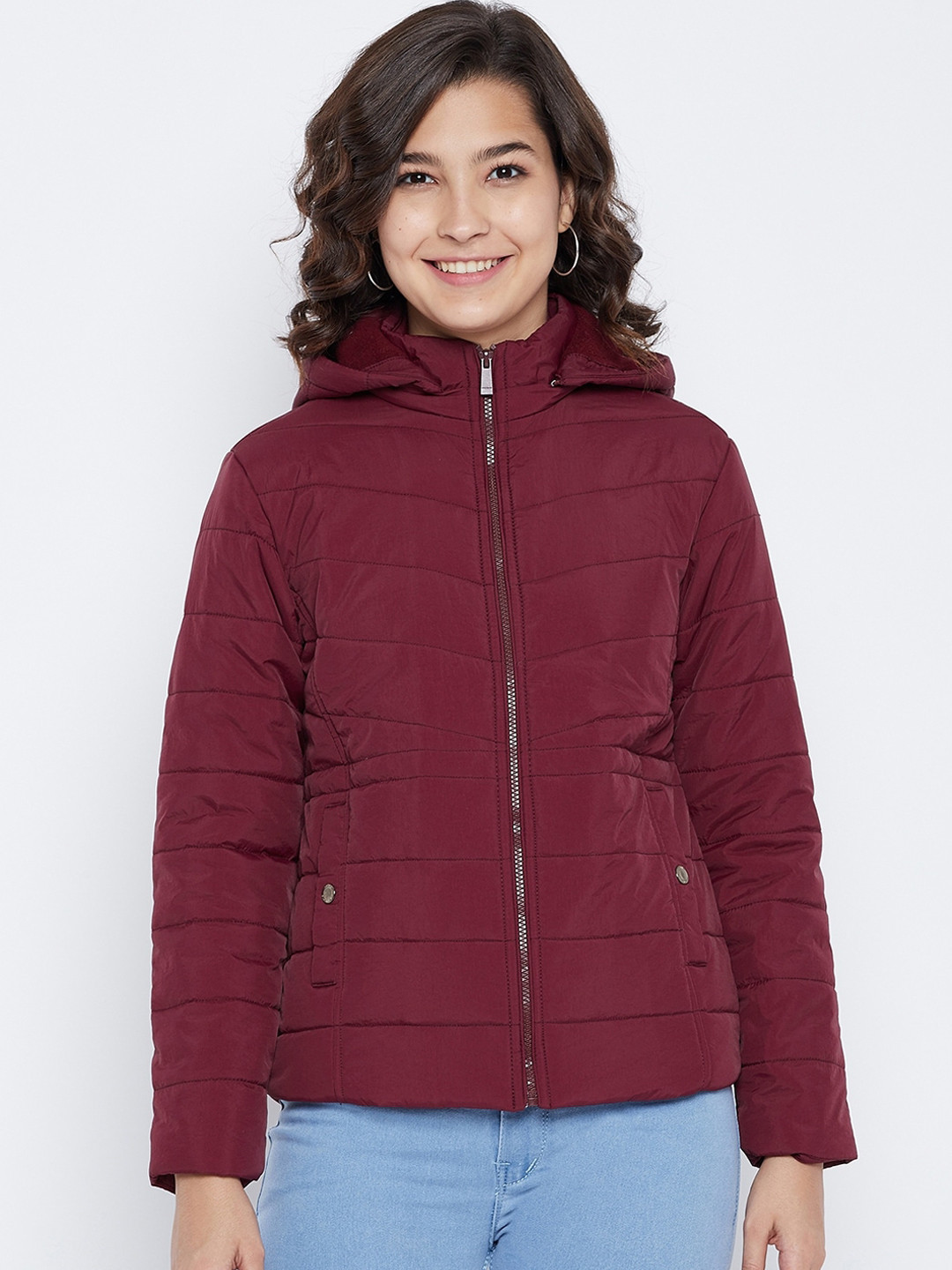 Buy Octave Women Maroon Hooded Puffer Jacket - Jackets for Women ...
