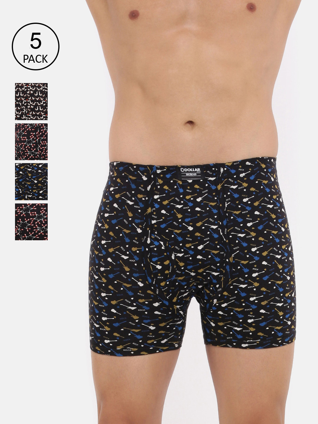 Buy Dollar Bigboss Men Printed Pack Of 5 Soft Combed Cotton Trunk ...